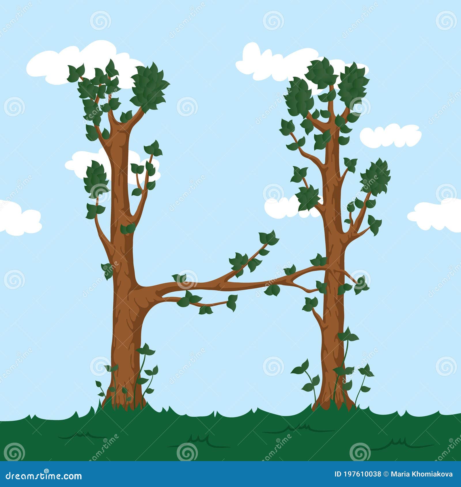 Forest Alphabet. Illustration the Letter H from a Tree Stock ...