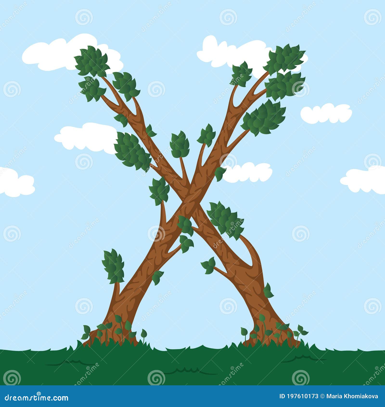 Forest Alphabet. Illustration the Letter X from a Tree Stock ...