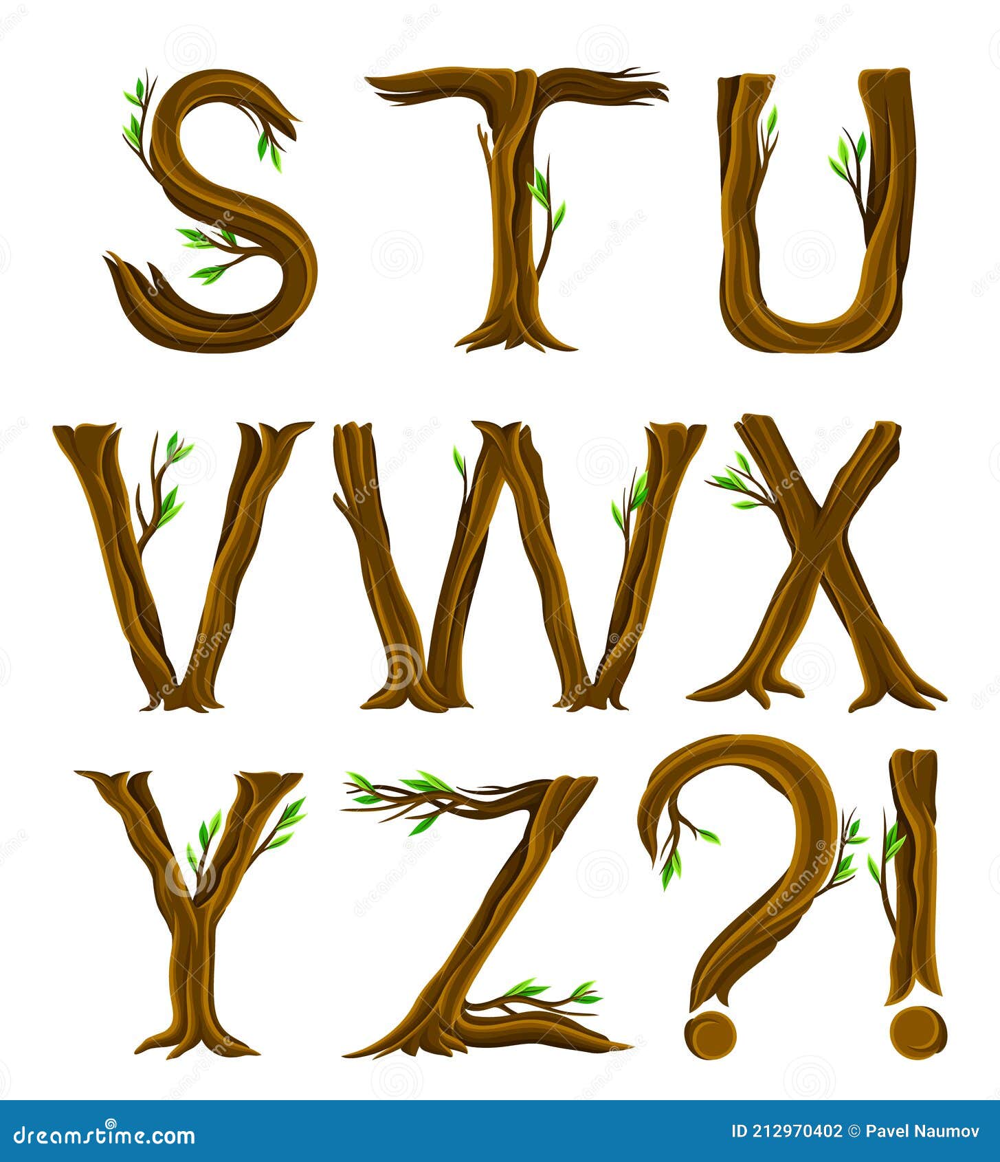 Forest Alphabet with Letters Arranged from Tree Trunks and Branches ...