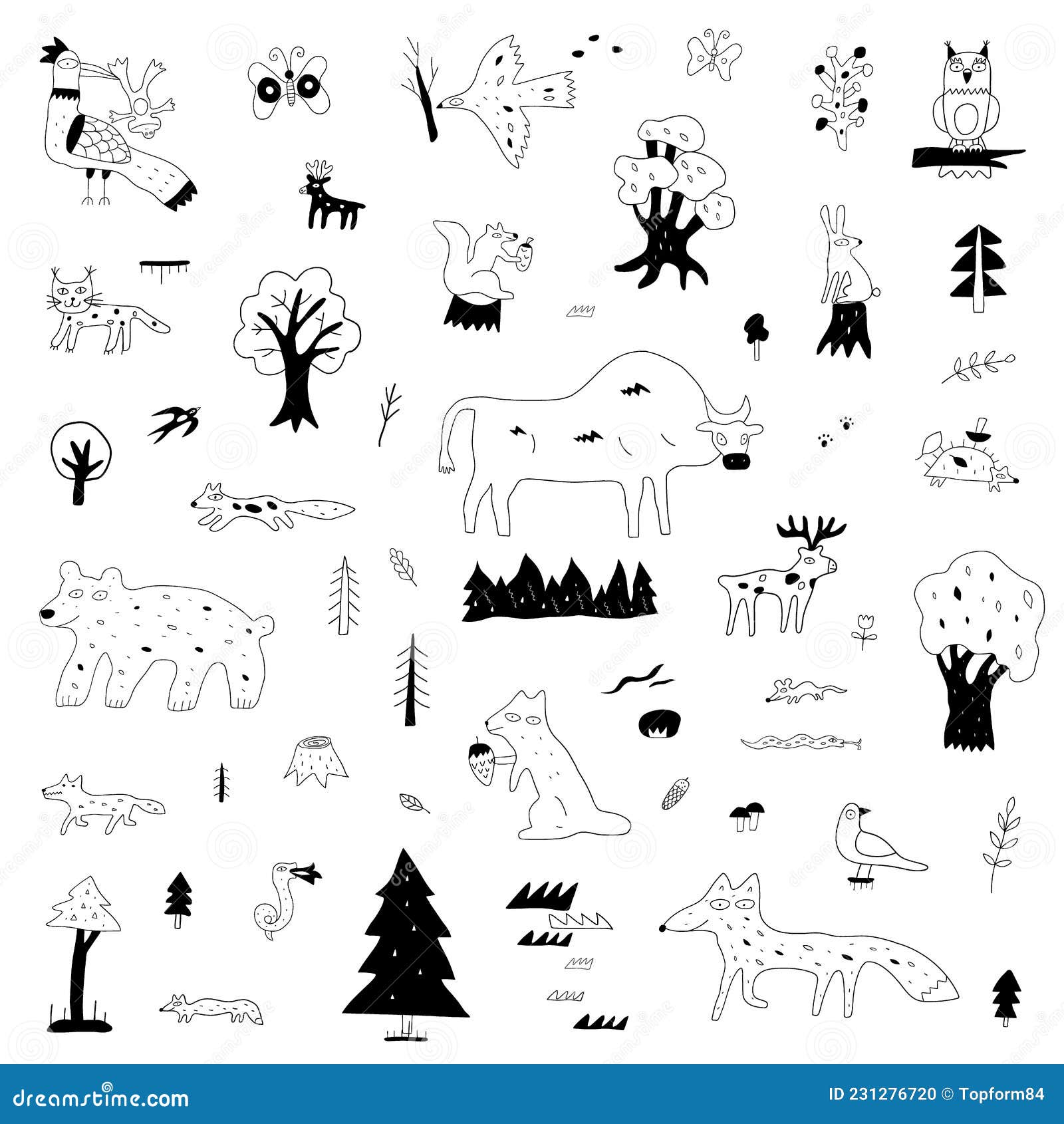 Forest Animals Doodles ,vector Background Design Element Stock Vector ...