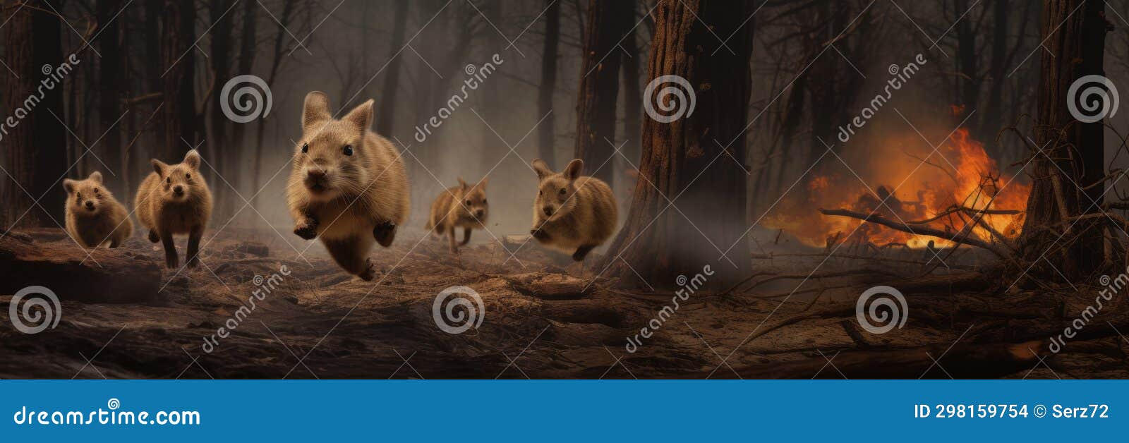 Forest Animals Fleeing from Forest Fire Stock Photo - Image of ...