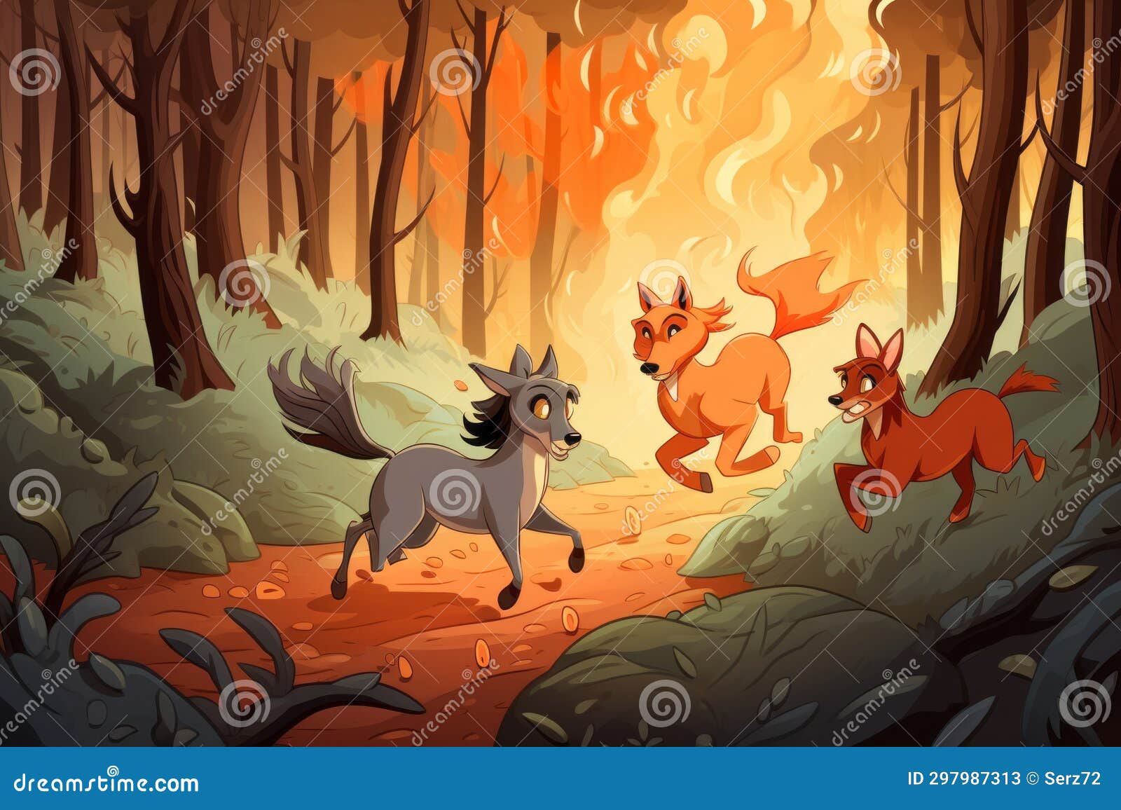 Forest Animals Fleeing from Forest Fire Stock Image - Image of ...