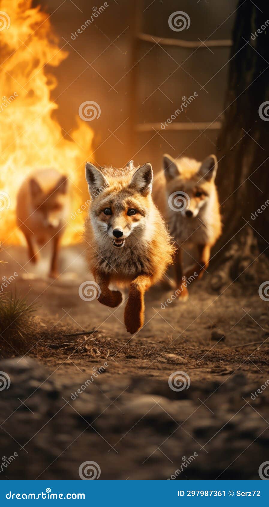Forest Animals Fleeing from Forest Fire Stock Image - Image of ...