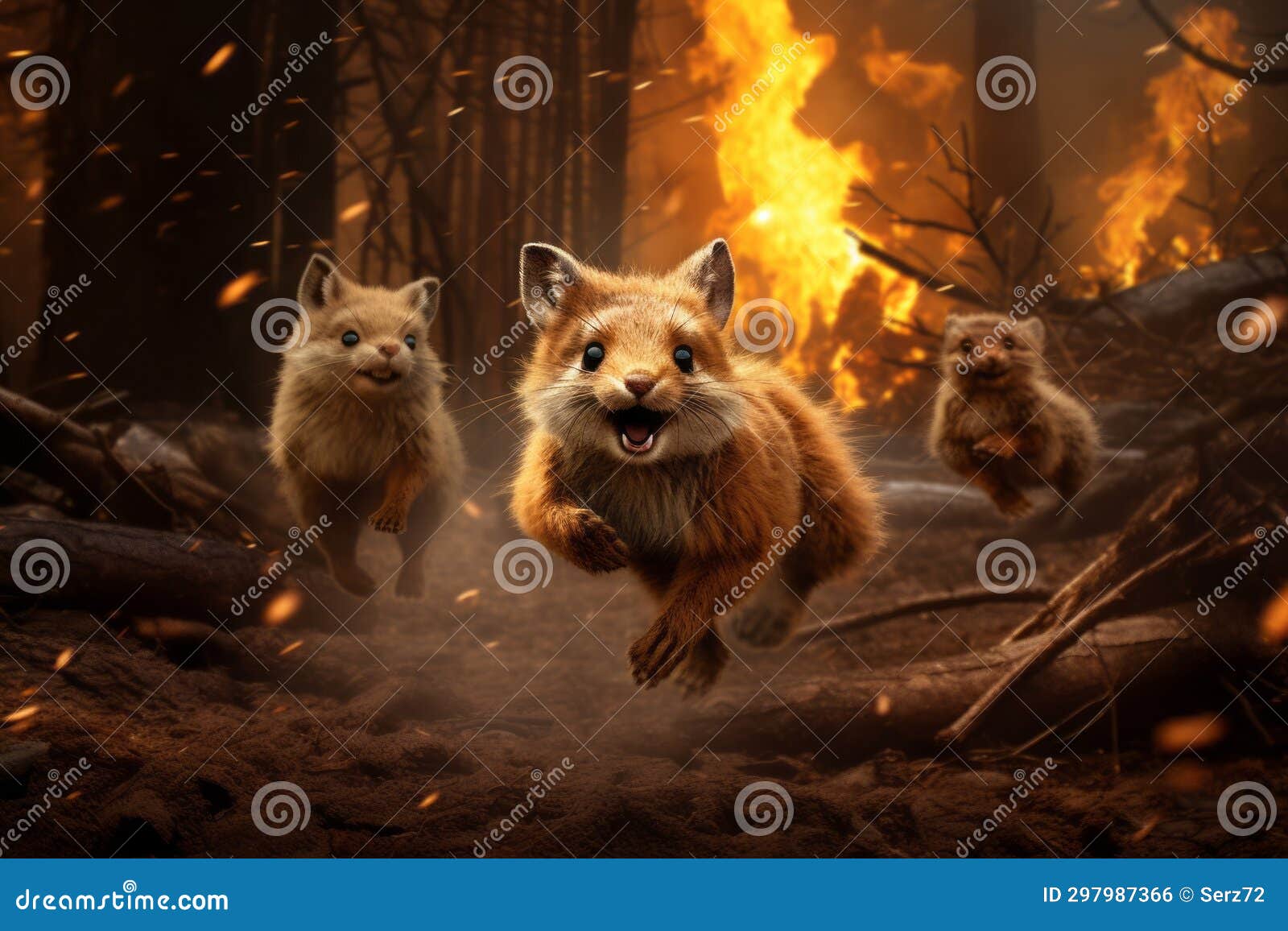 Forest Animals Fleeing from Forest Fire Stock Photo - Image of burning ...