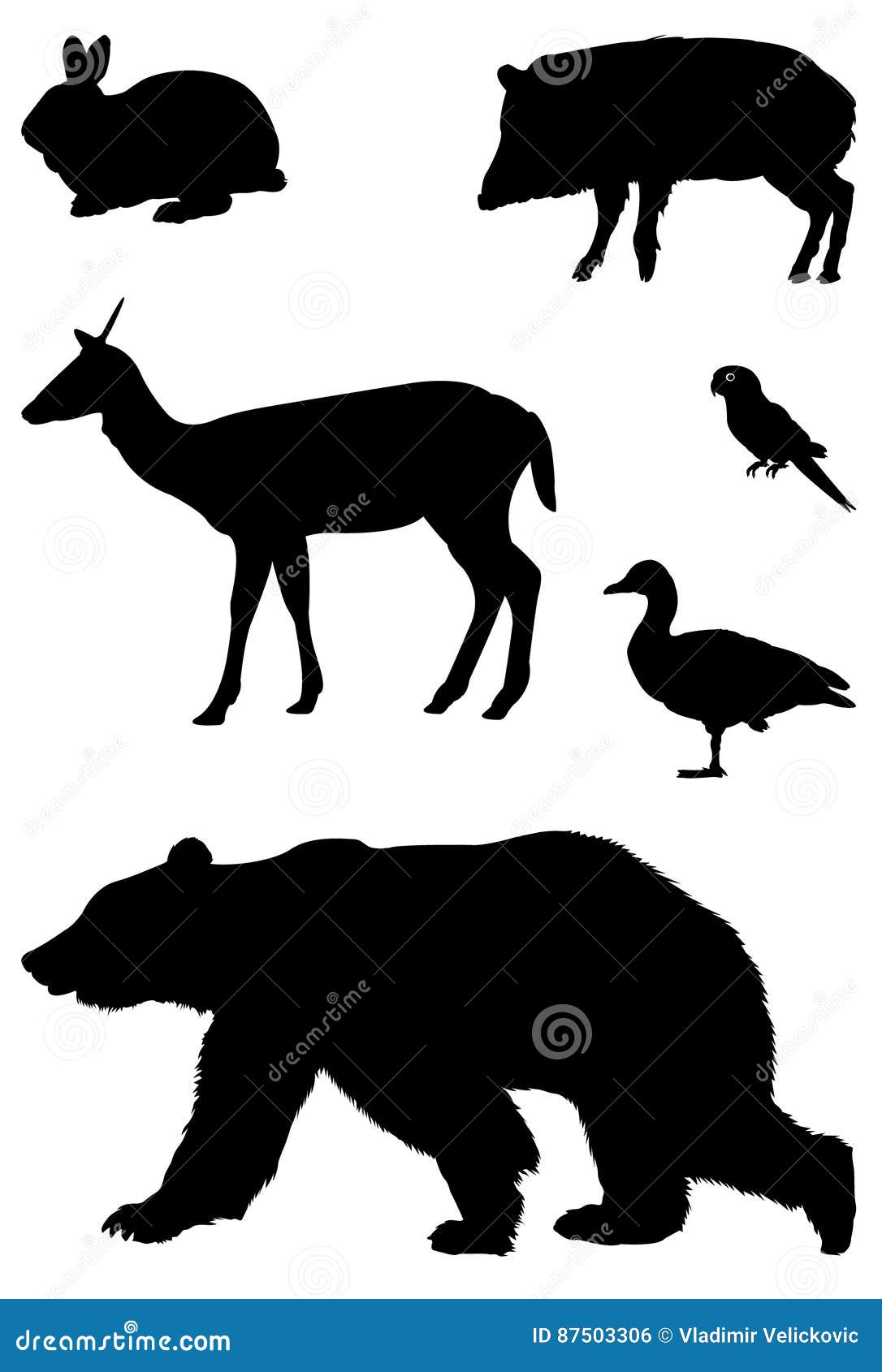 Forest animals silhouette stock vector. Illustration of deer - 87503306
