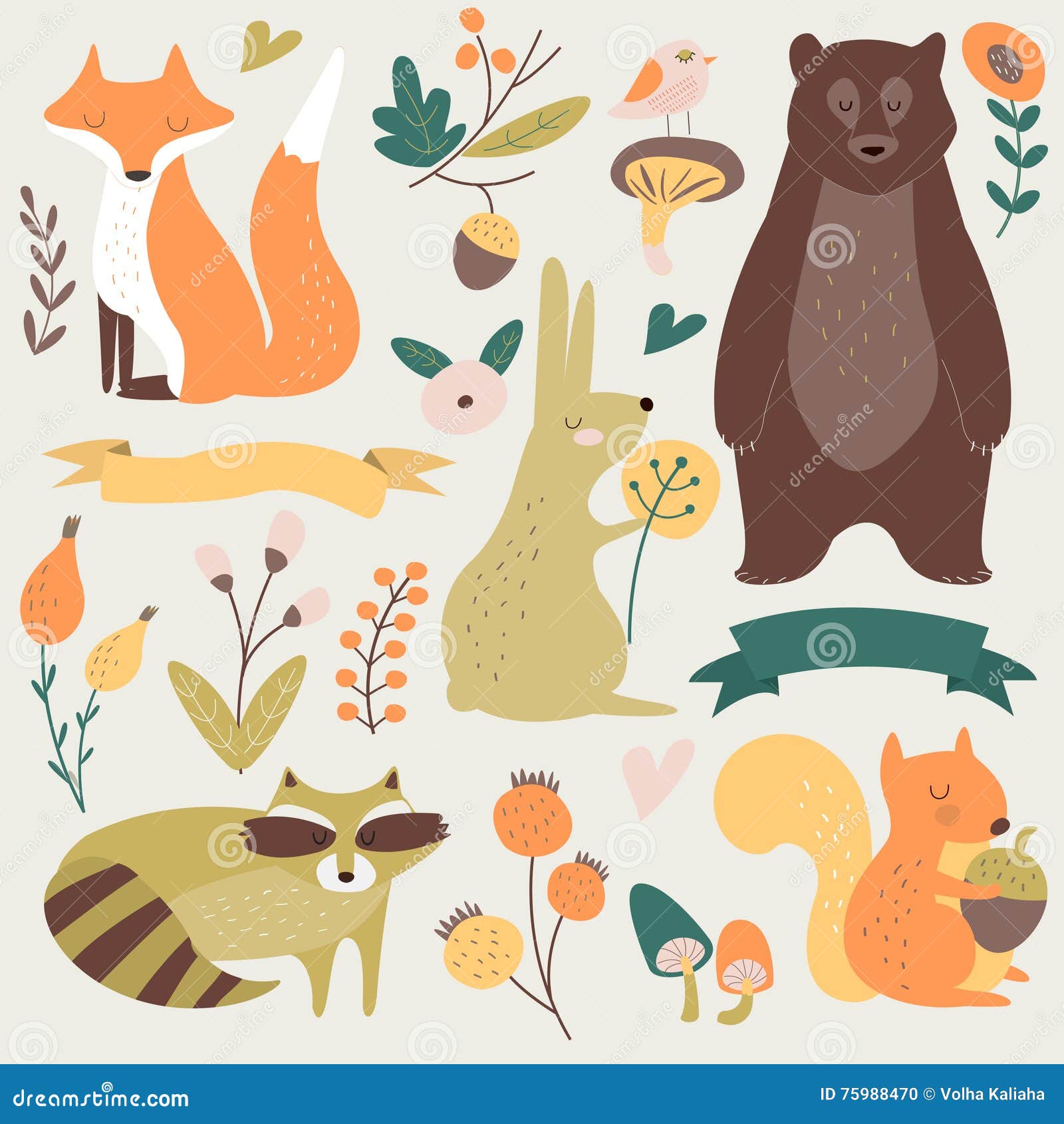 Forest animals stock vector. Illustration of hare, print - 75988470