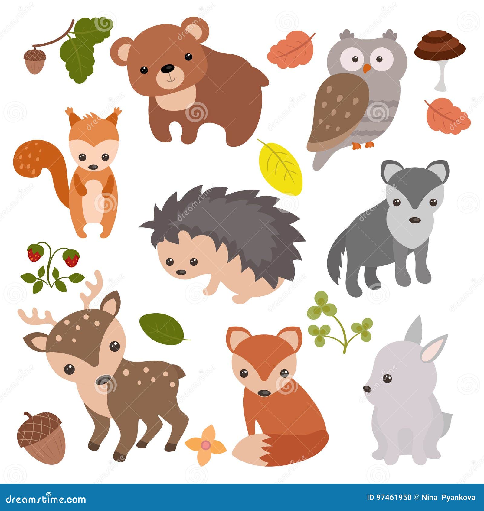 Forest animals. stock vector. Illustration of cheerful - 97461950