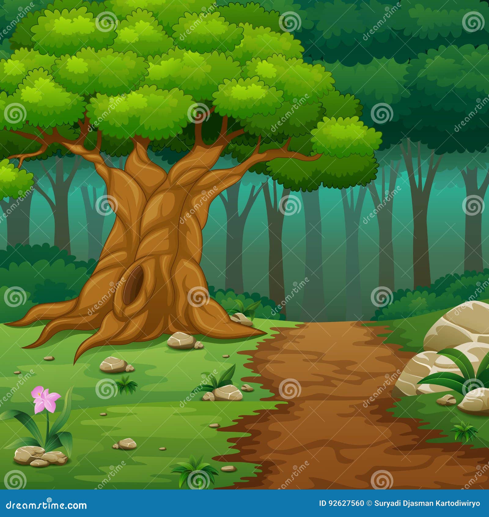 Dirt Road On A Lush Of Green Hill Beautiful Nature Landscape Vector ...