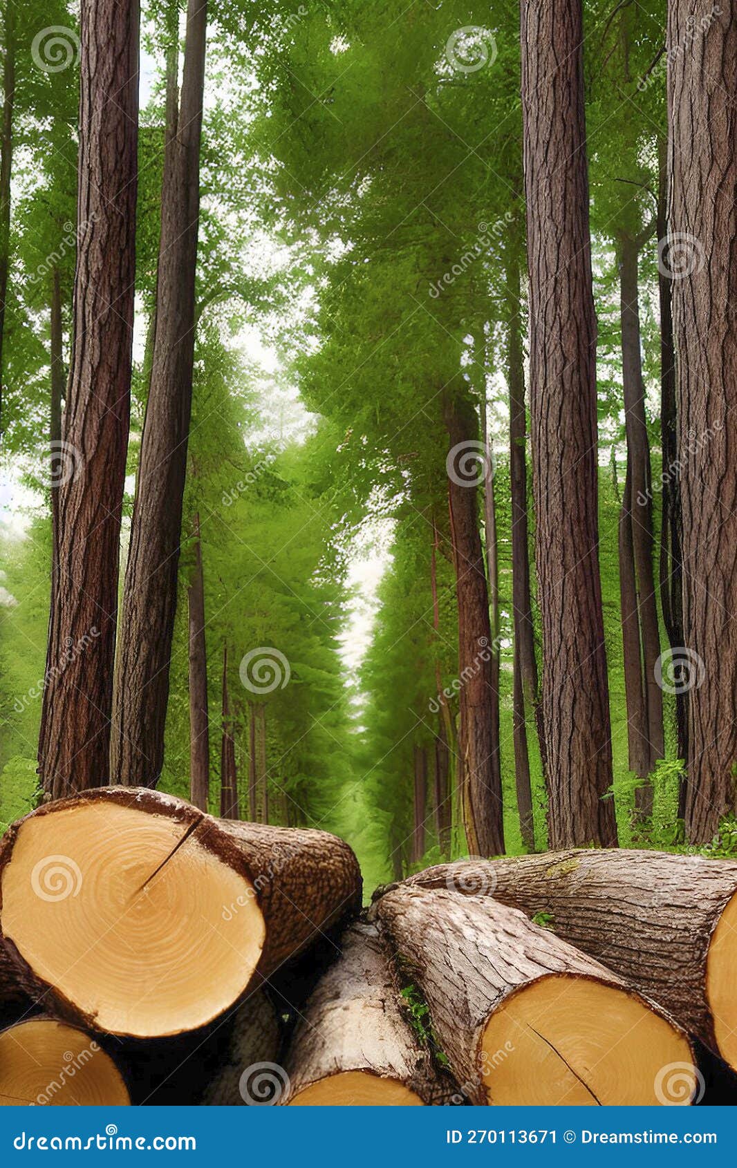 Forest Background with Tree Trunks and Green Grass Stock Illustration ...