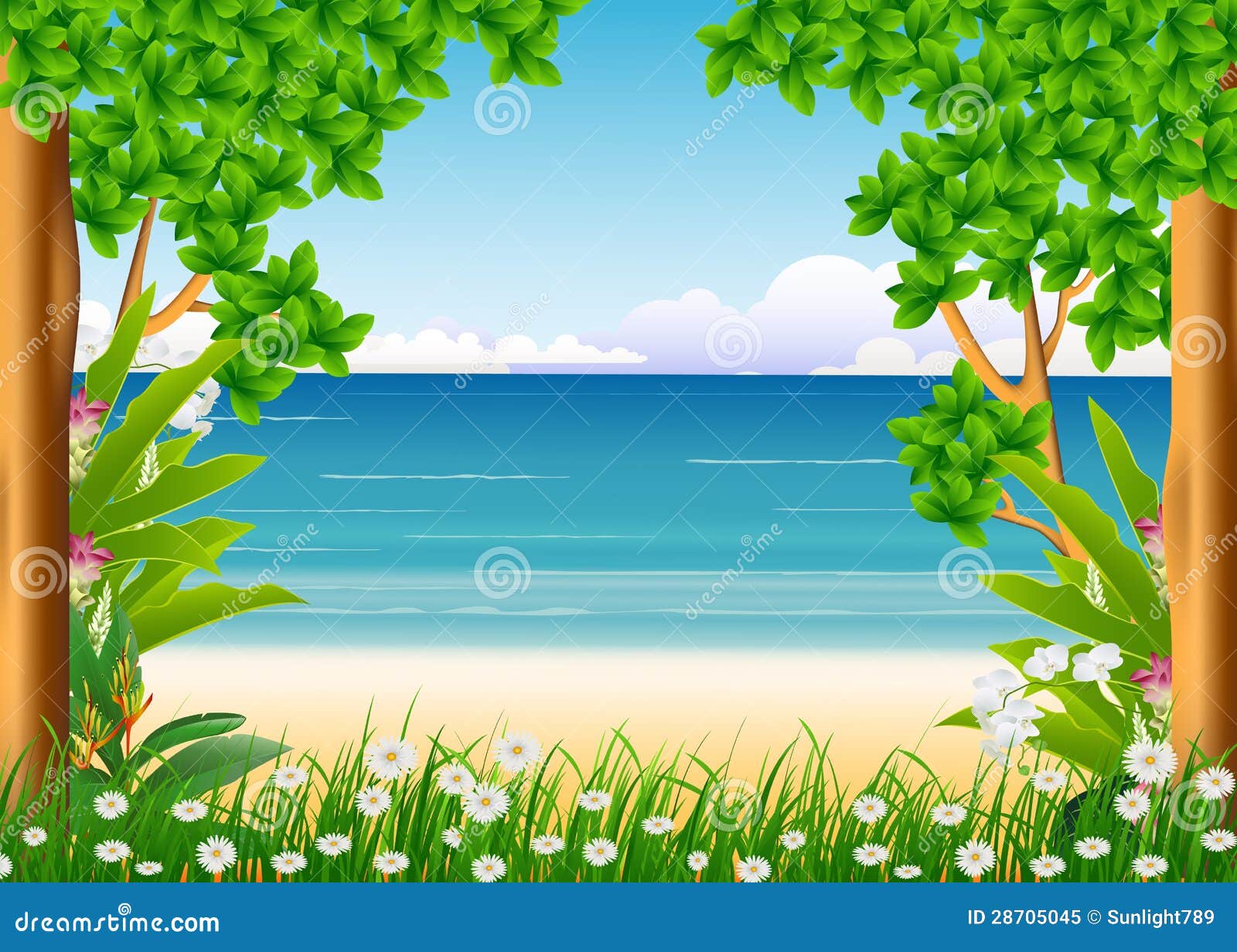 Forest and Beach Background Stock Illustration - Illustration of ...