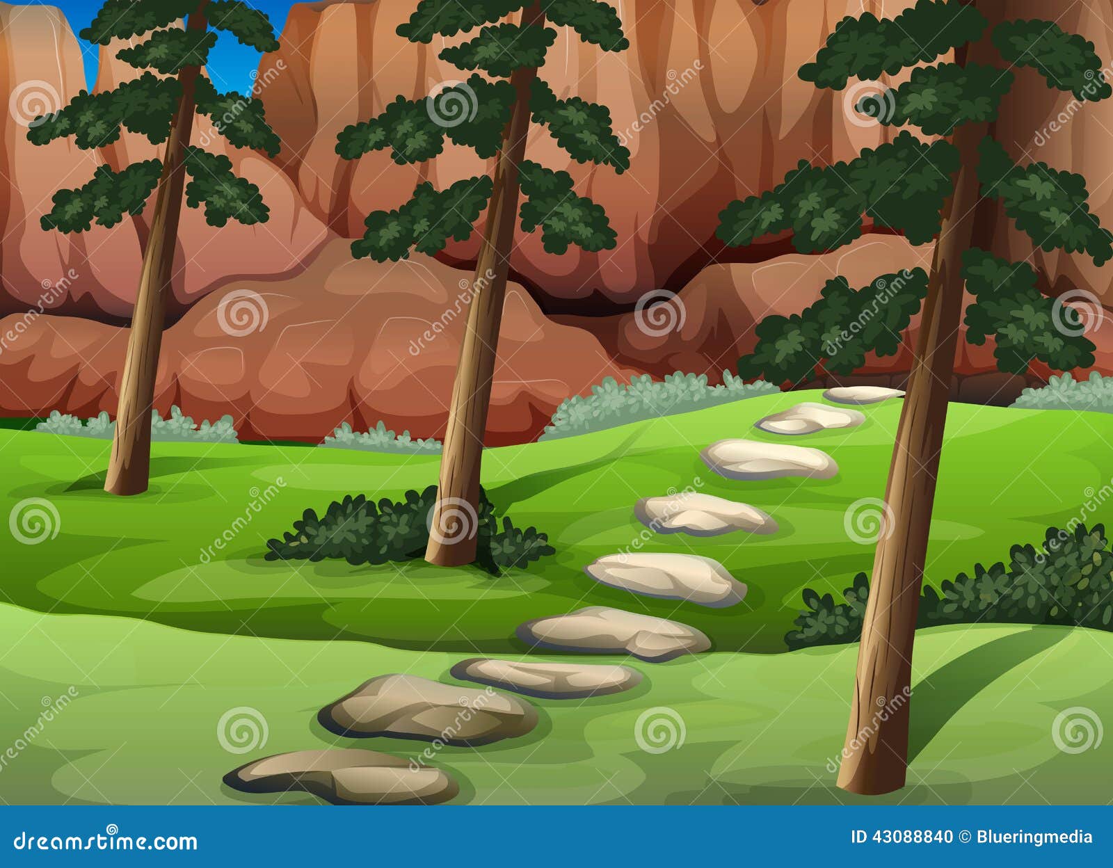 A forest with big rocks stock vector. Illustration of grass - 43088840