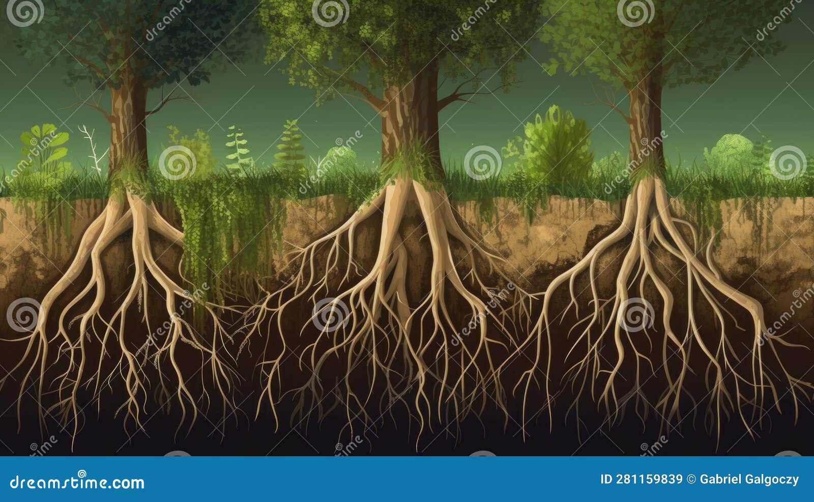 Forest with a Big Tree in the Foreground Stock Illustration ...