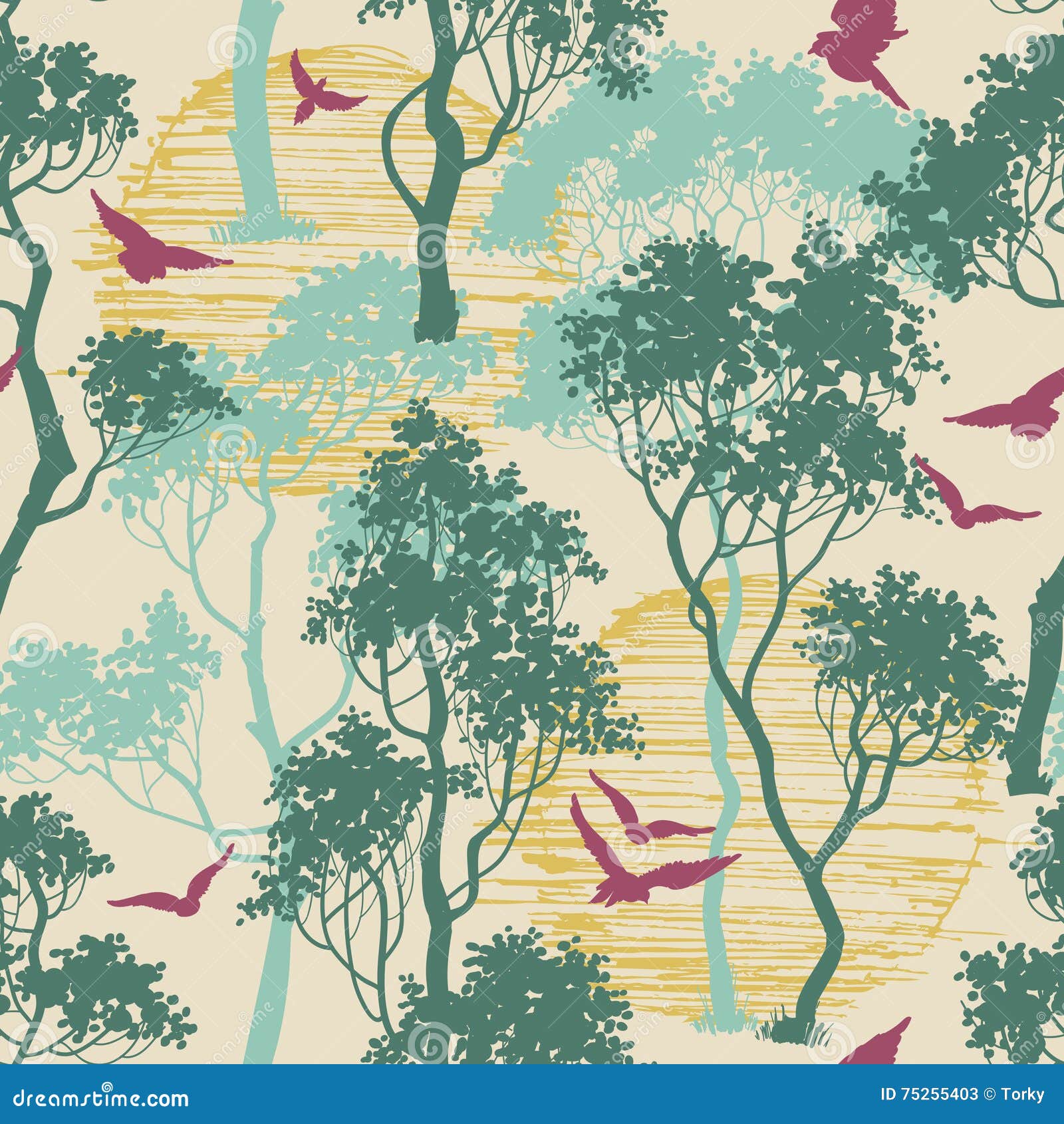Forest Birds Seamless Pattern Stock Vector - Illustration of foliage ...