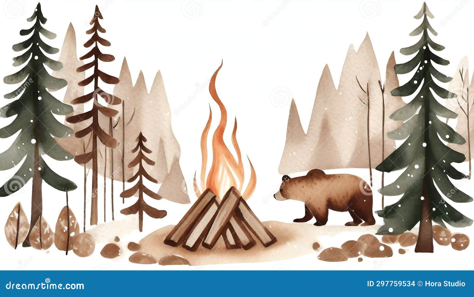 Forest with Bonfire and Trees Stock Illustration - Illustration of home ...