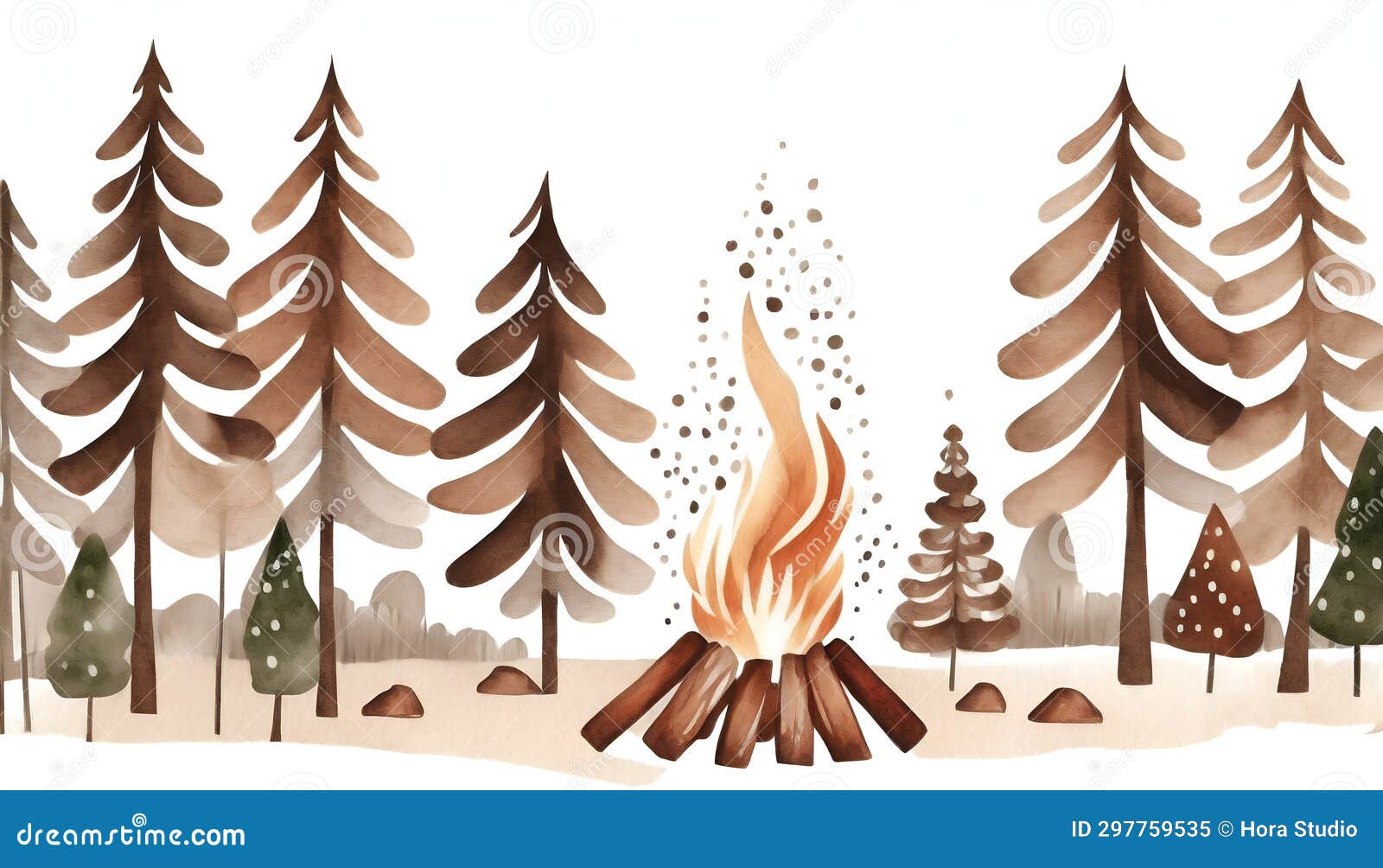 Forest with Bonfire and Trees Stock Illustration - Illustration of ...