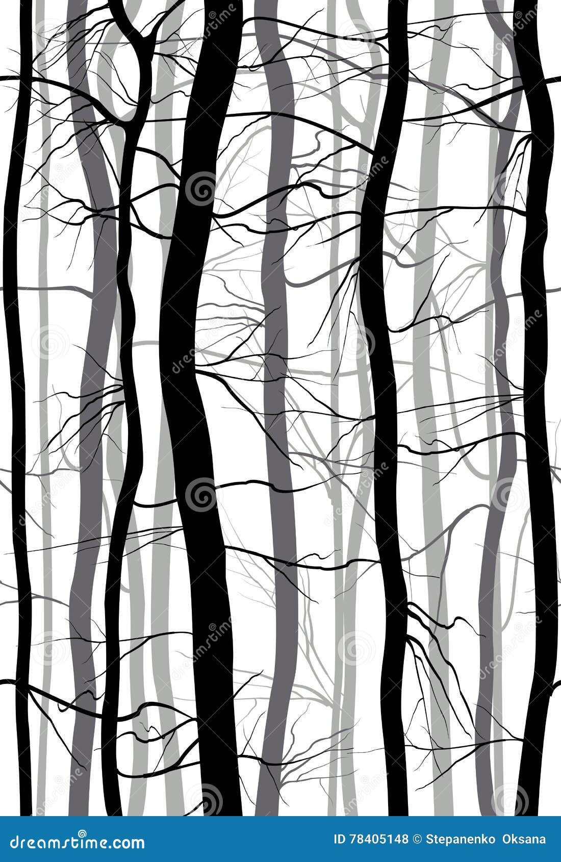 Forest Branches Seamless Pattern. Monochrome Spring, Winter Bare Trees ...