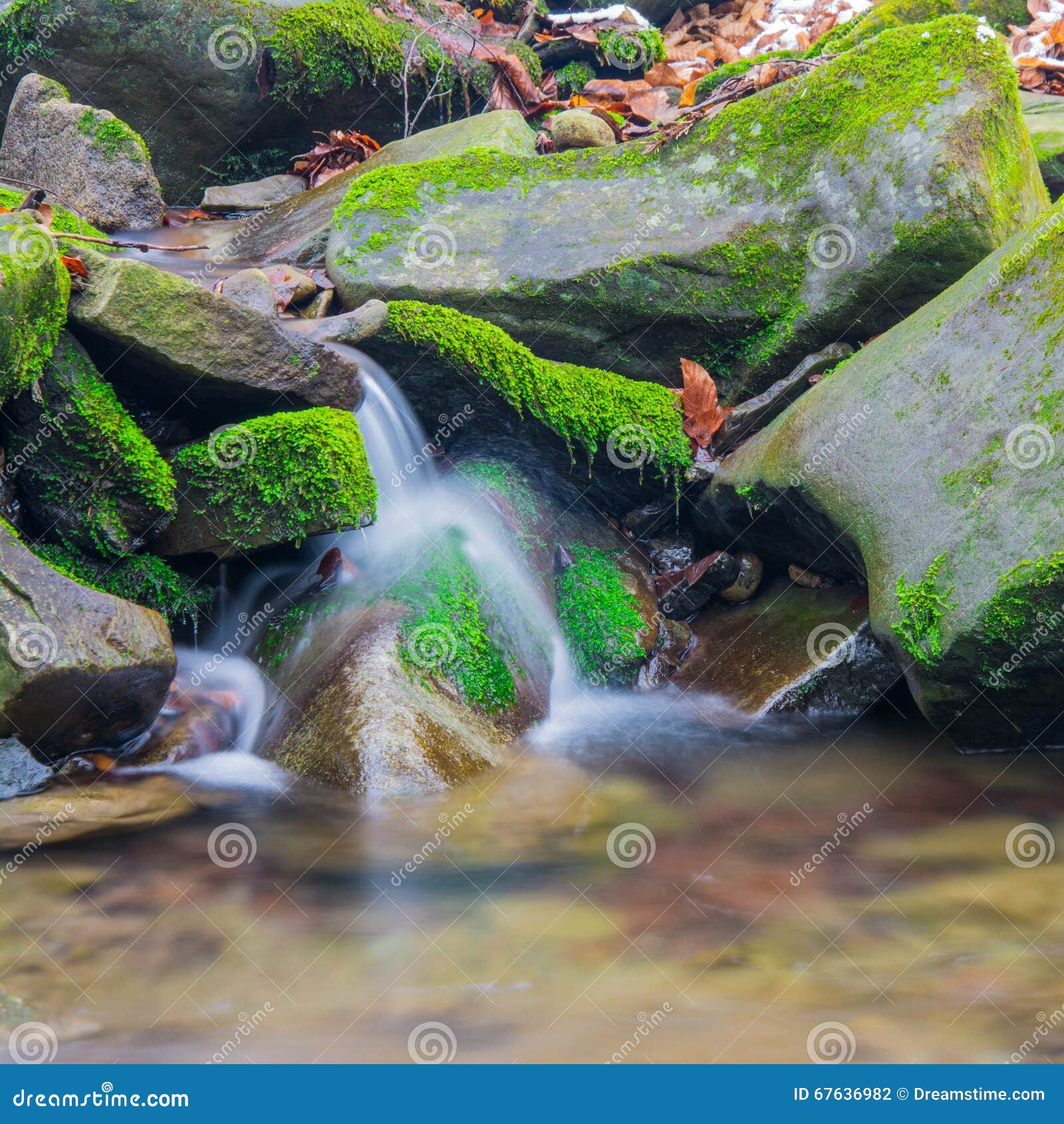 Forest Brook Waterfall between Mossy Rocks Stock Photo - Image of creek ...