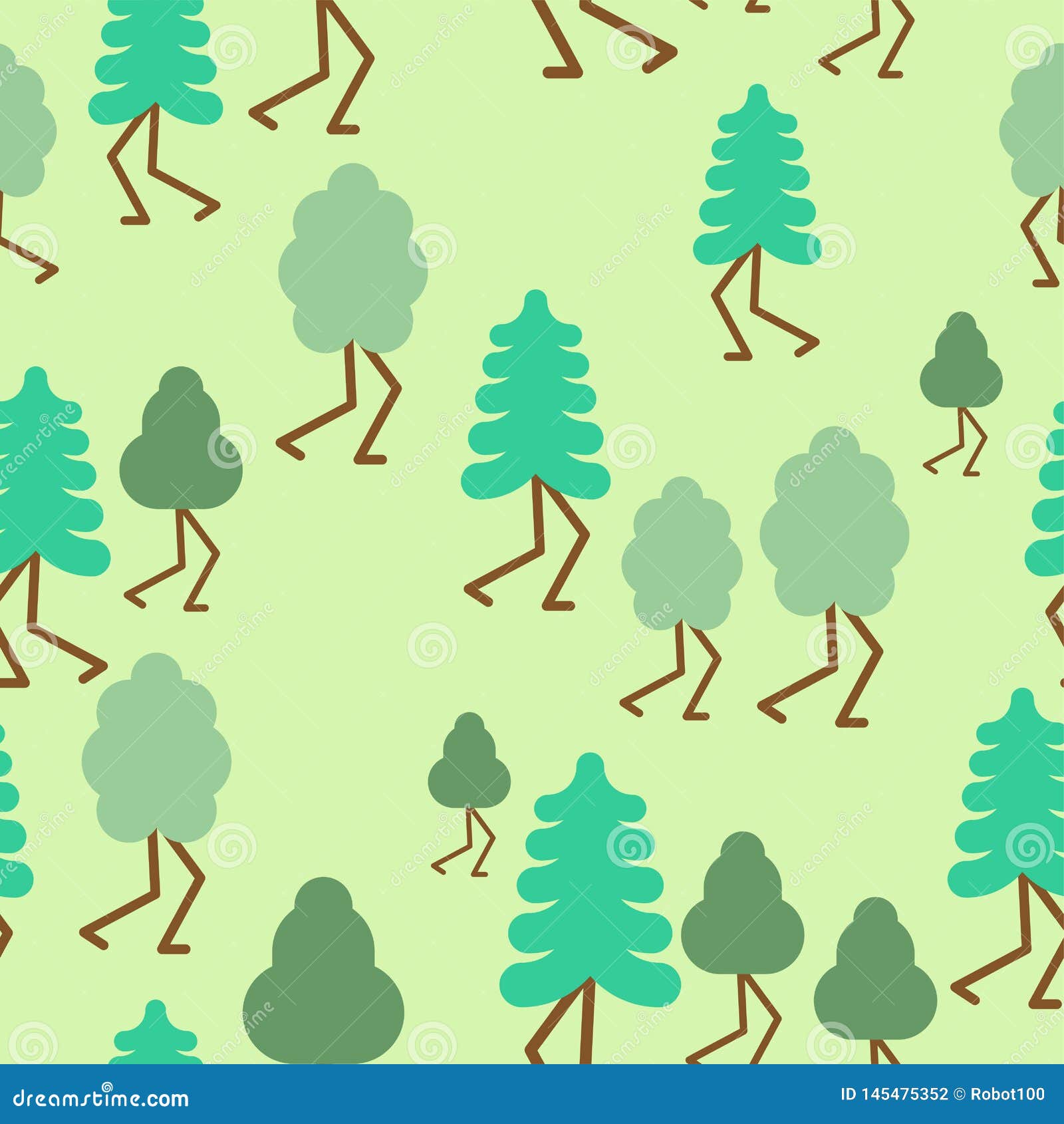 Forest Cartoon Style Pattern Seamless. Tree with Legs Stock Vector ...