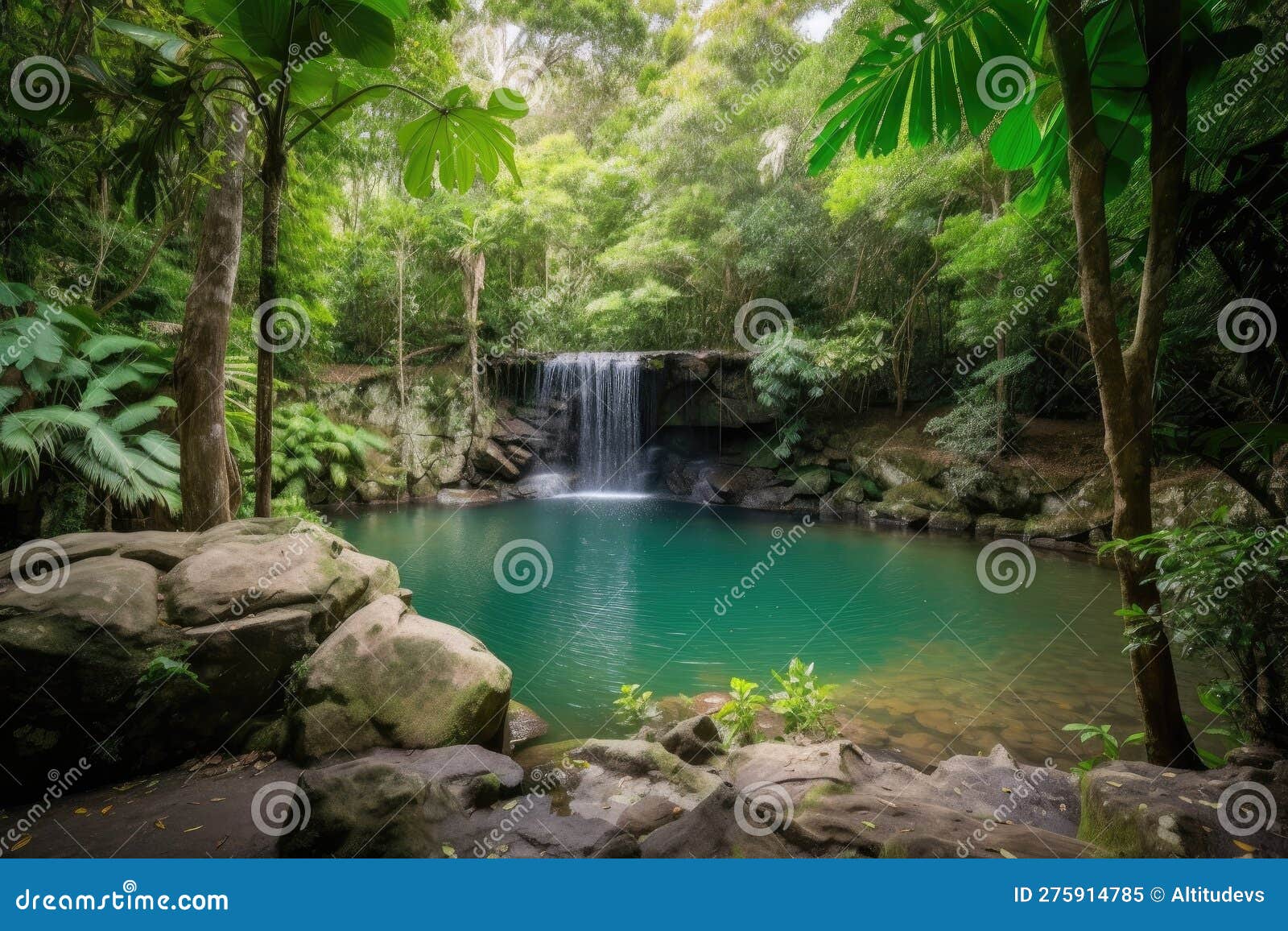 Forest with Clear Waterfall and Tranquil Pool, Perfect for Forest Stock ...