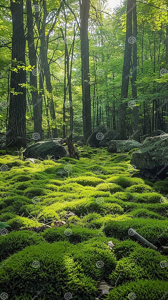 Forest Clearing Covered in Moss and Rocks Stock Image - Image of ...