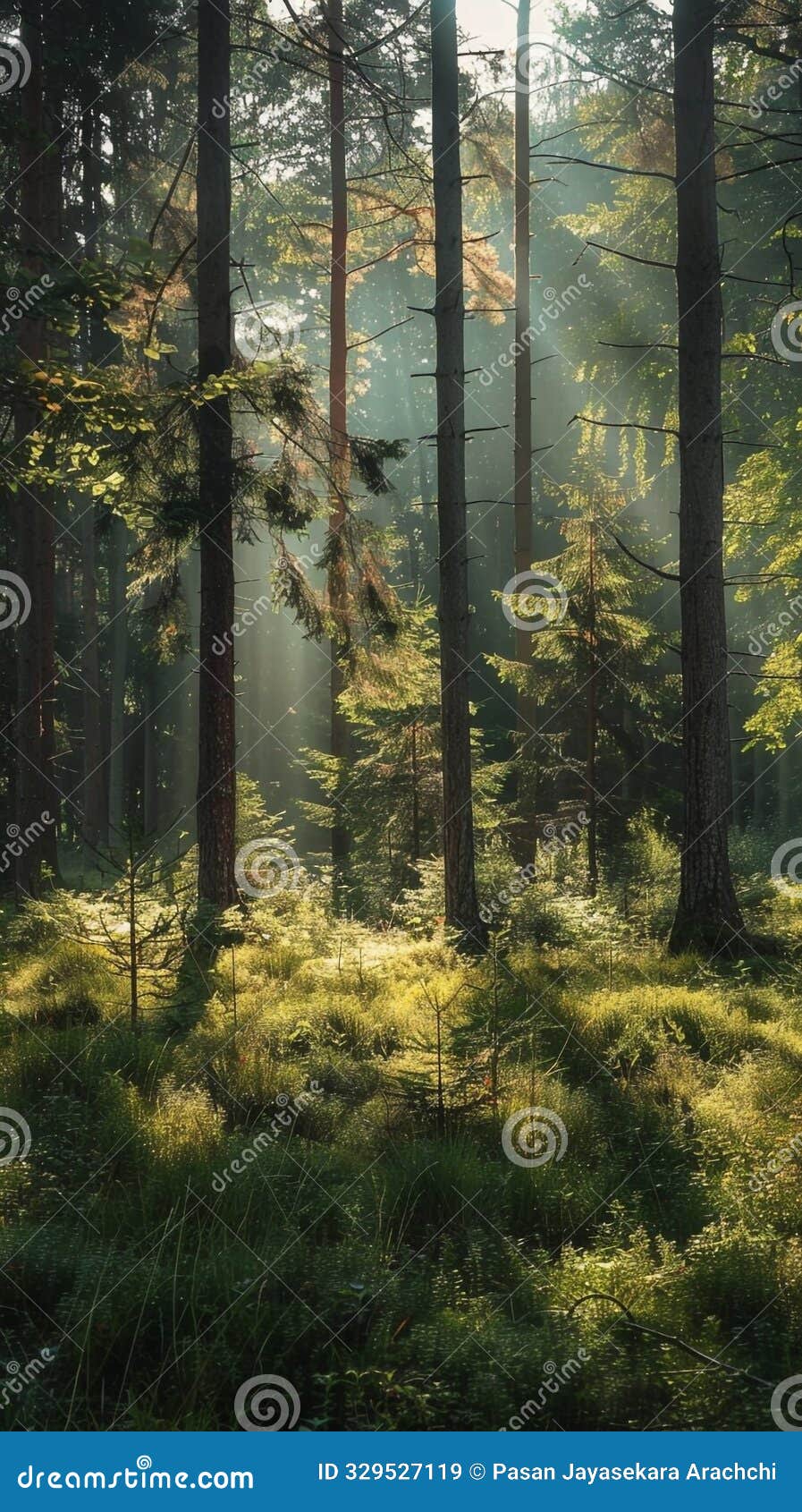 Forest Clearing Sunlight Filtering through Trees Stock Illustration ...