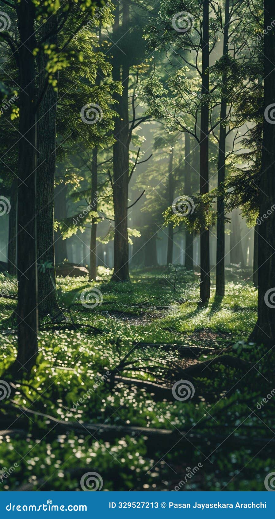 Forest Clearing Sunlight Filtering through Trees Stock Illustration ...