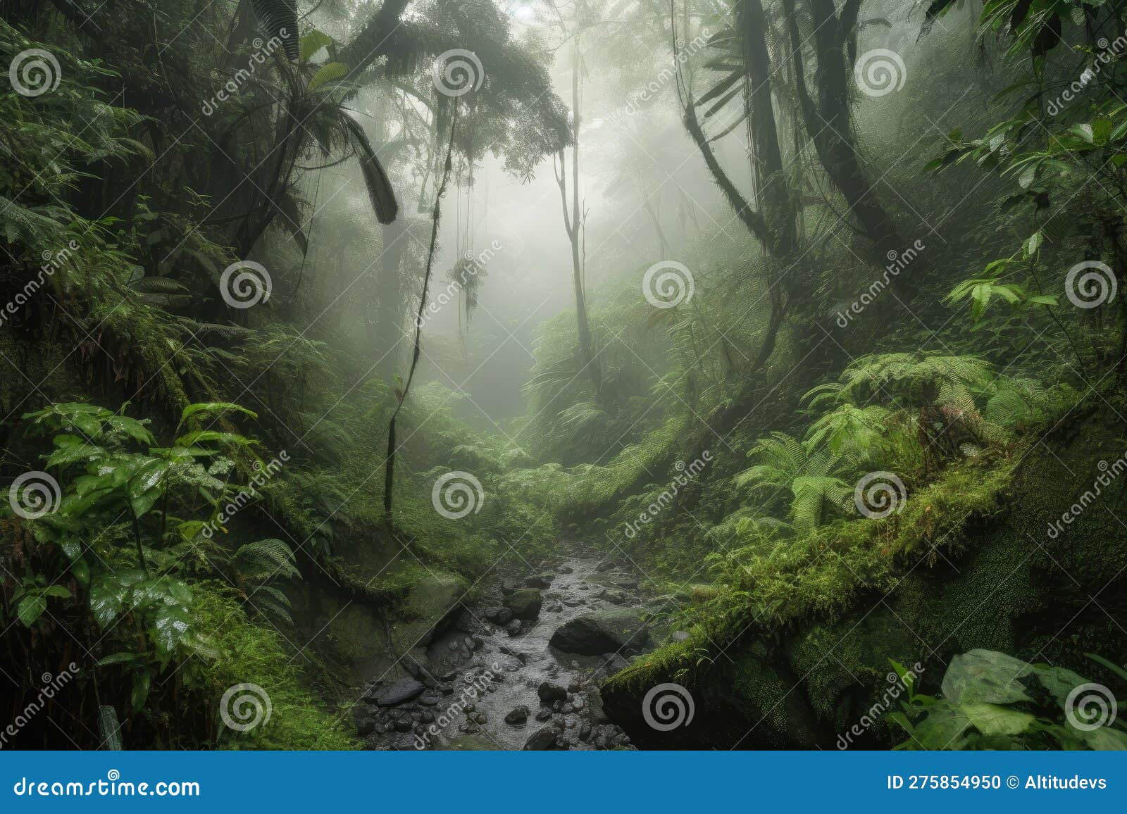 Forest in Cloud Forest, Surrounded by Mist and Waterfalls Stock ...