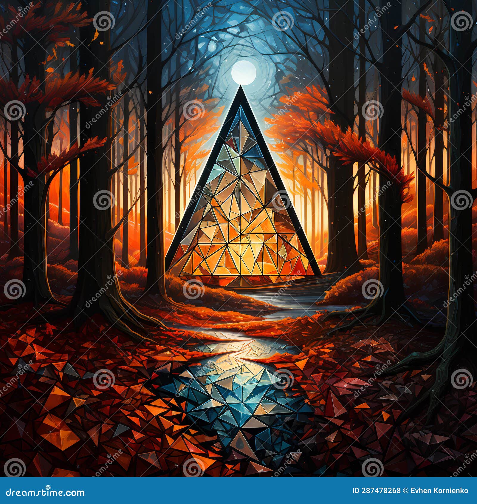 Forest with Colorful Trees and Triangles Stock Illustration ...