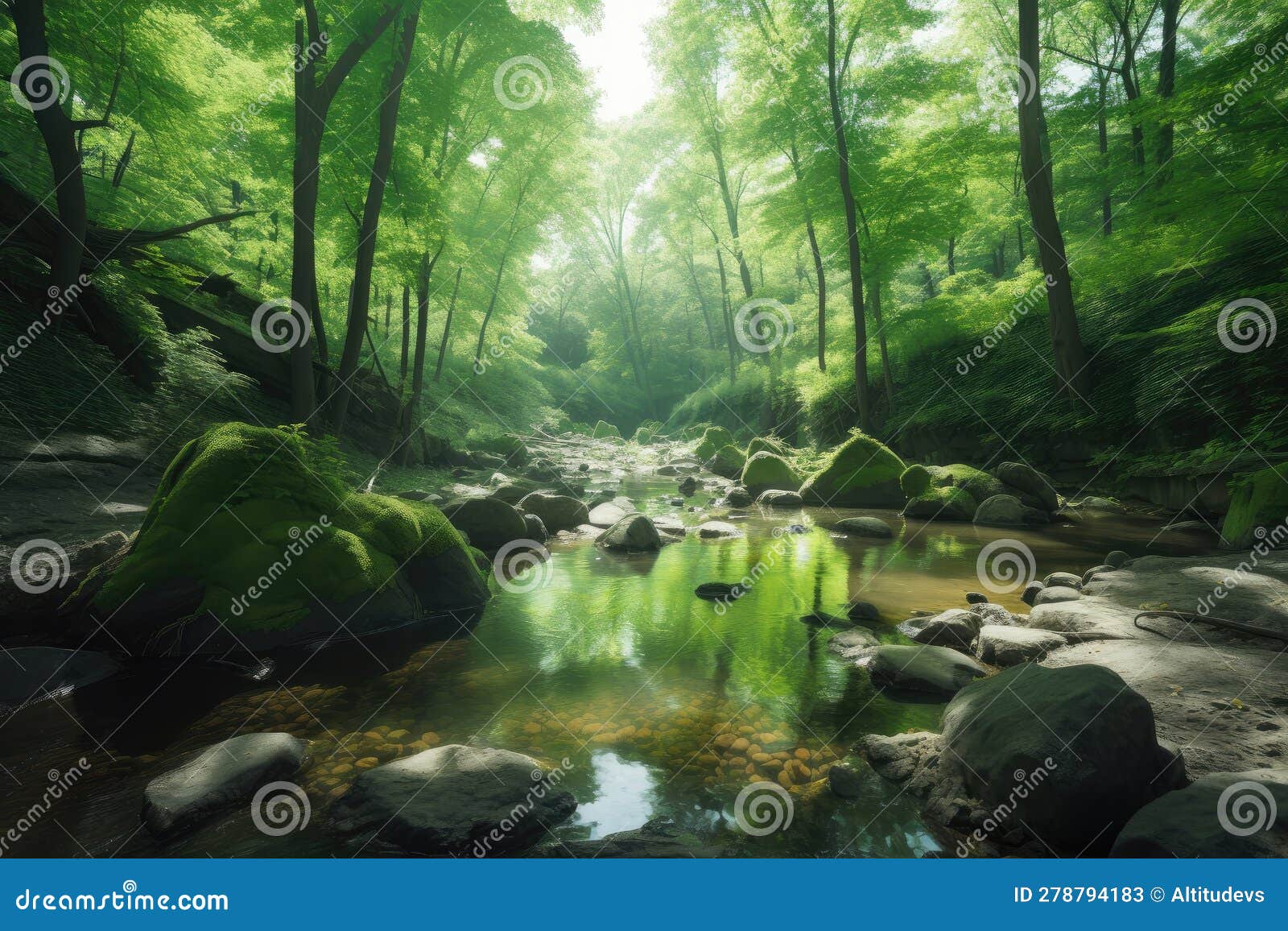 Forest , with Crystal-clear Stream Flowing through the Scene Stock ...