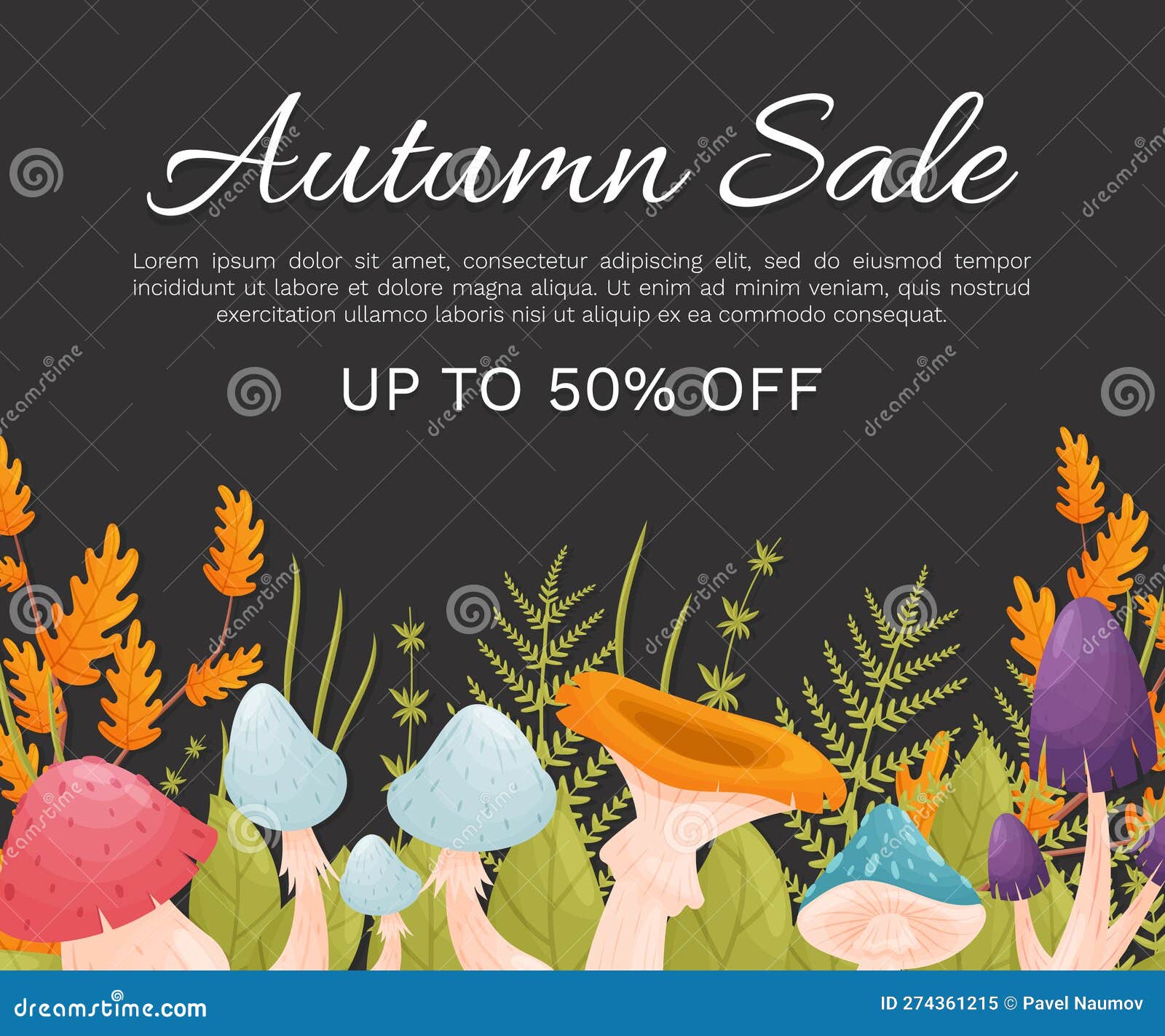 Forest Decor Banner Design with Mushroom and Leaf Vector Template Stock ...