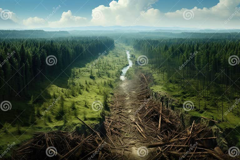 Forest and Deforested Area Dividing Line Stock Image - Image of ...