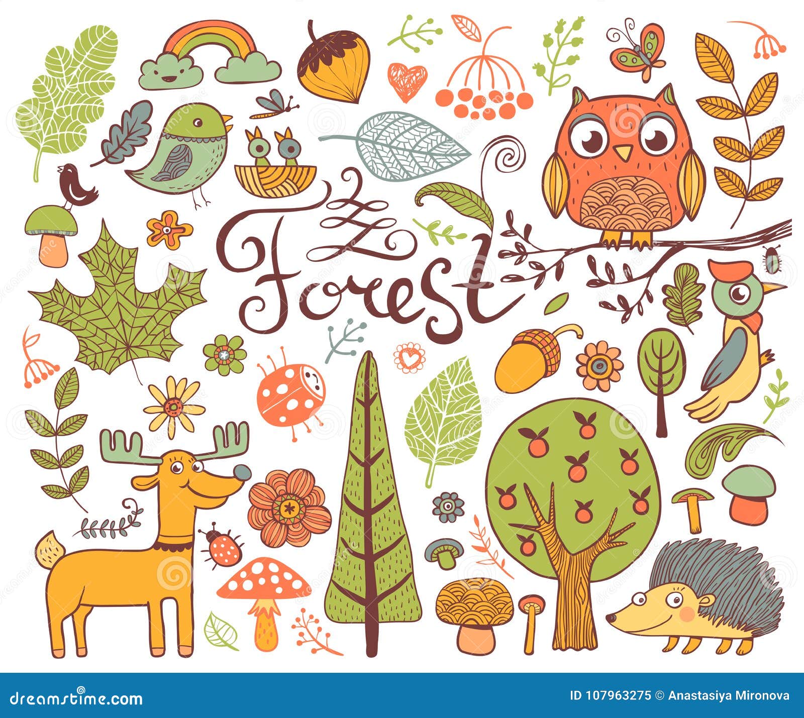 Forest Design Elements in Doodle Style Stock Vector - Illustration of ...