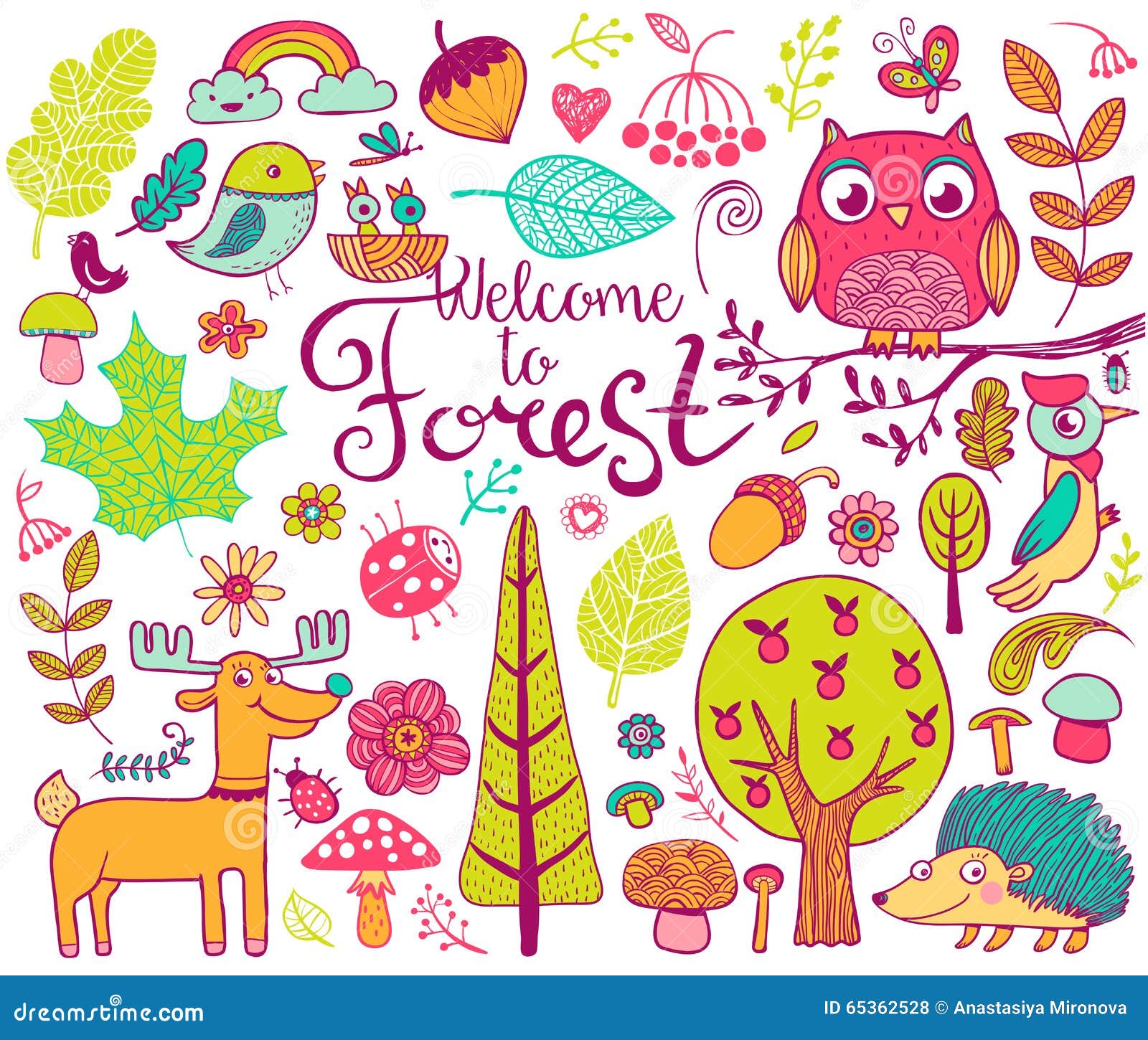 Forest Design Elements in Doodle Style Stock Vector - Illustration of ...