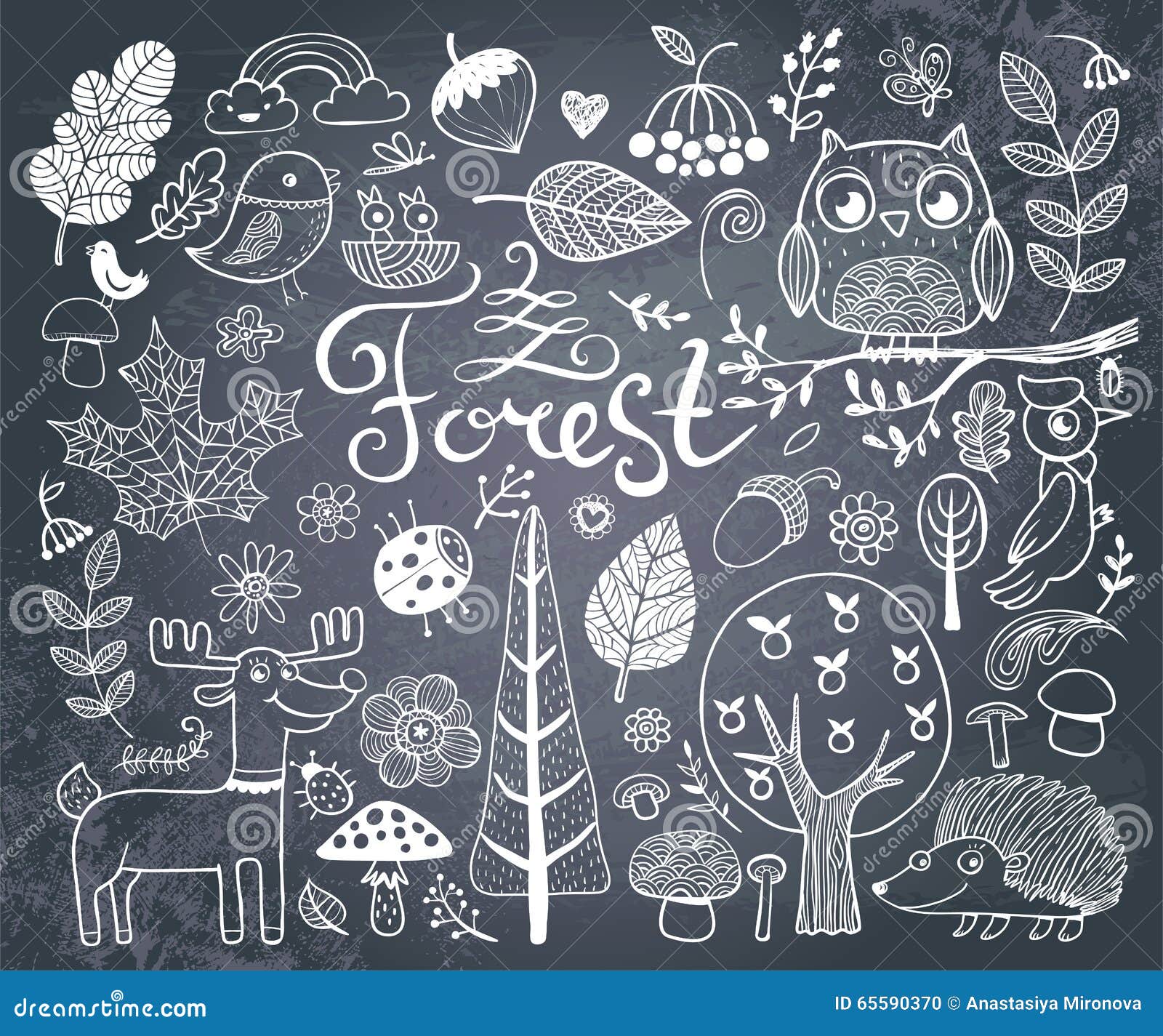 Forest Design Elements in Doodle Style Stock Vector - Illustration of ...