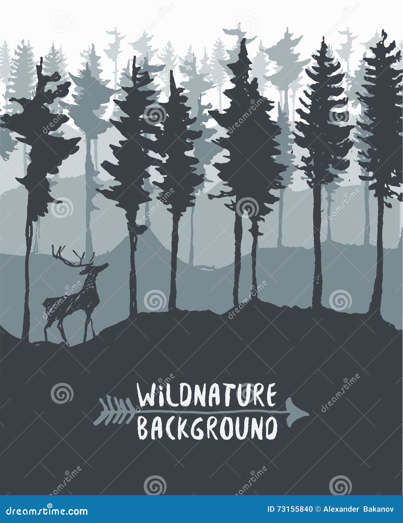 Forest Design Pine Tree Deer Drawing Vector Sketch Stock Vector ...