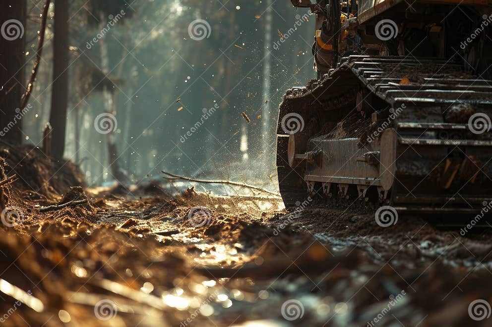 Forest Destruction: Machine Cutting Down Trees. Stock Illustration ...