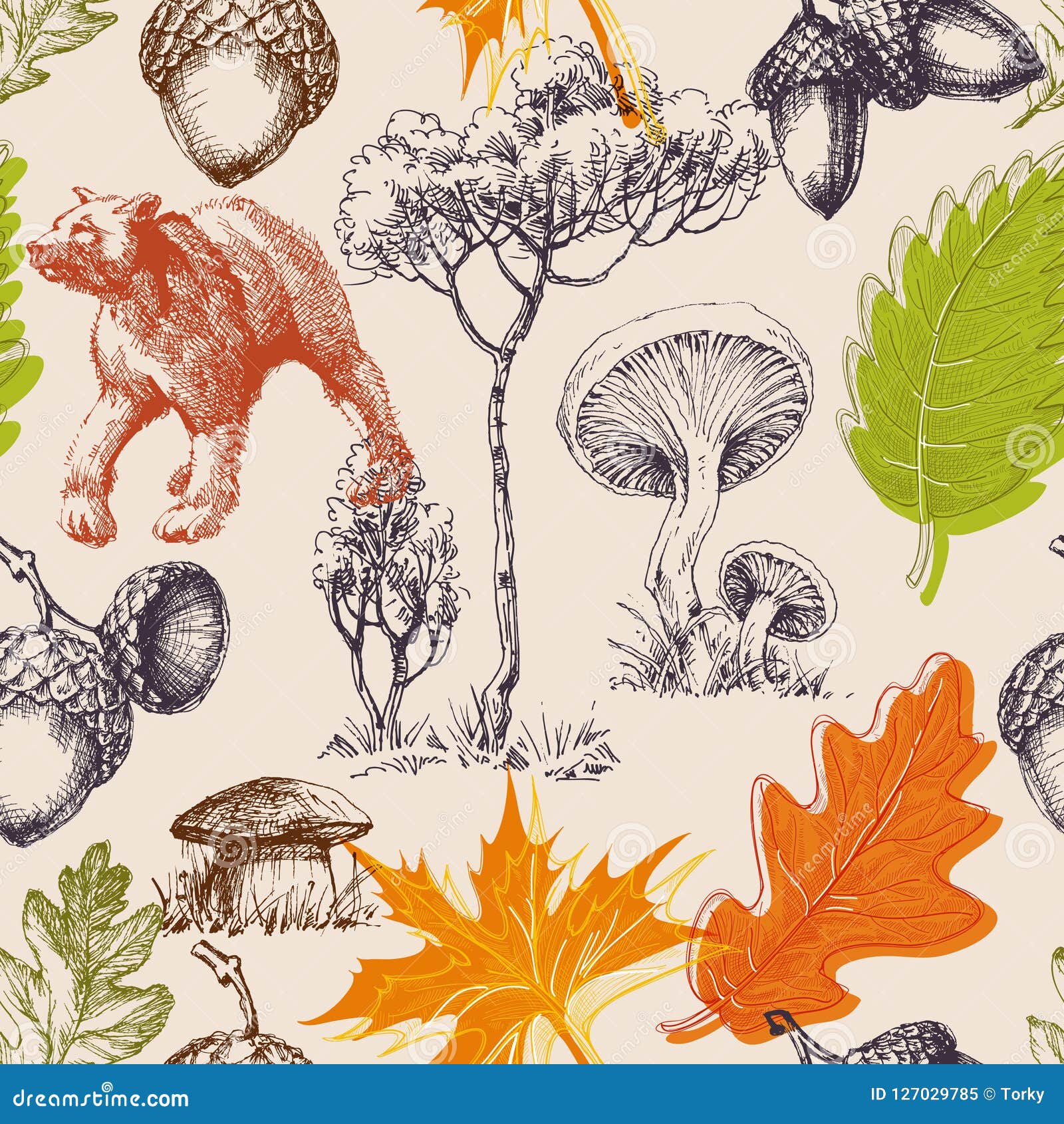 Forest Doodles Seamless Pattern Stock Vector - Illustration of drawn ...