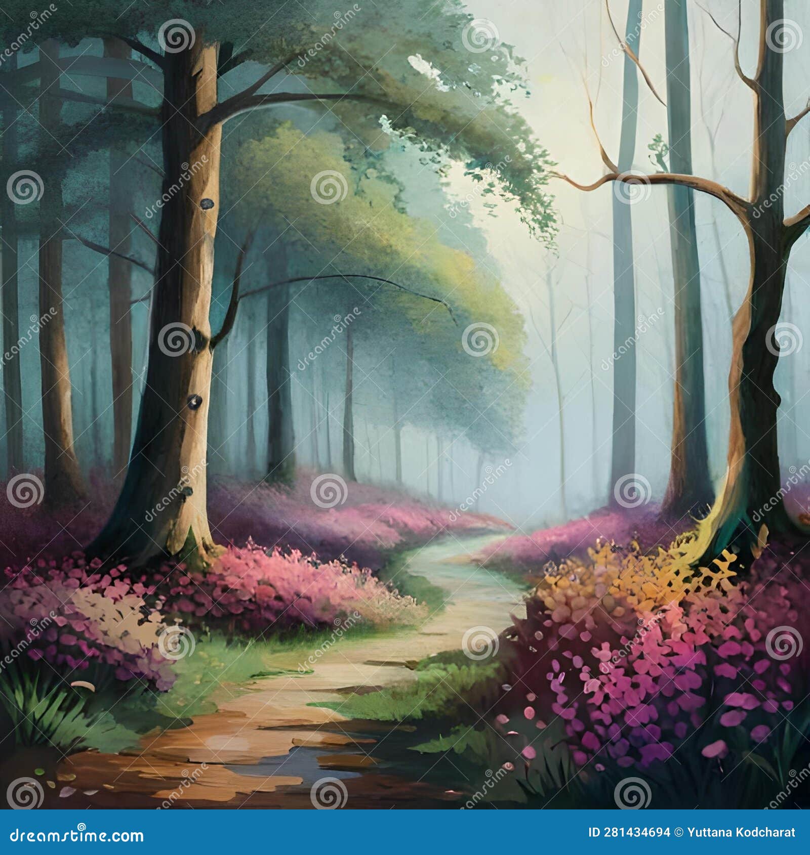 Forest Drawing Style Water Color GenerariveAI Stock Illustration ...