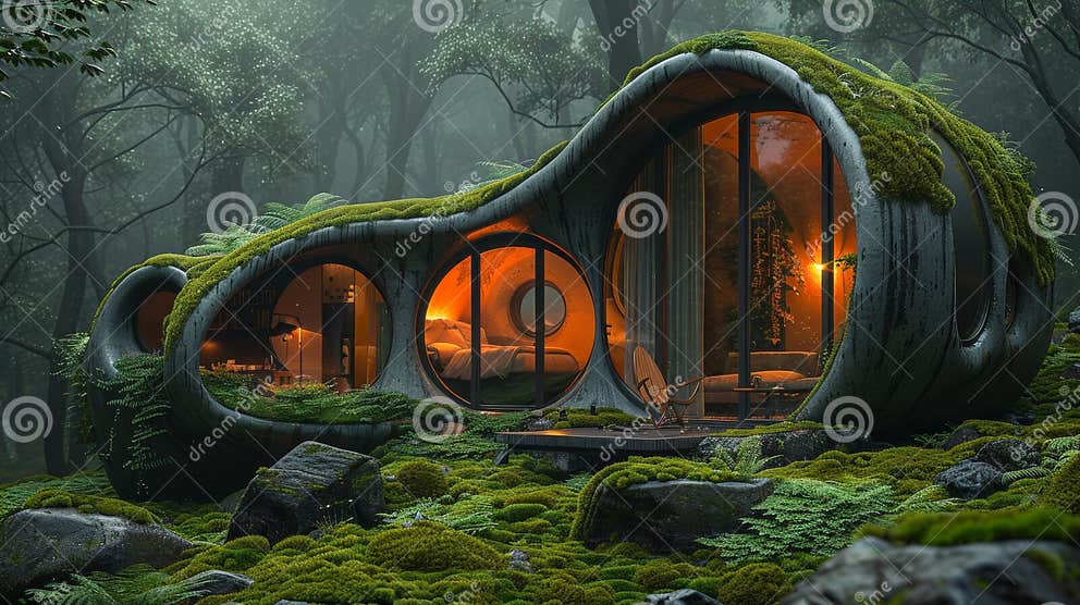 A Forest Eco House Built on Moss Stock Photo - Image of foliage ...