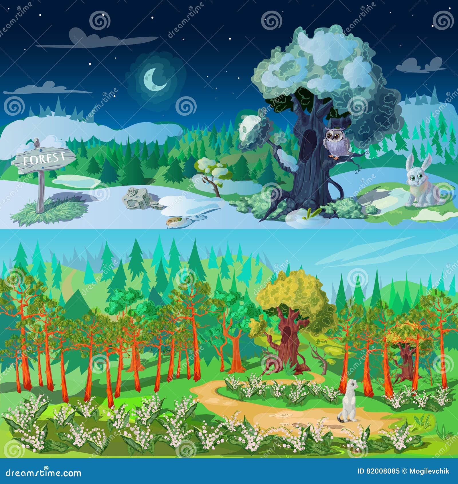 Forest Elements Banners Set Stock Vector - Illustration of grass ...