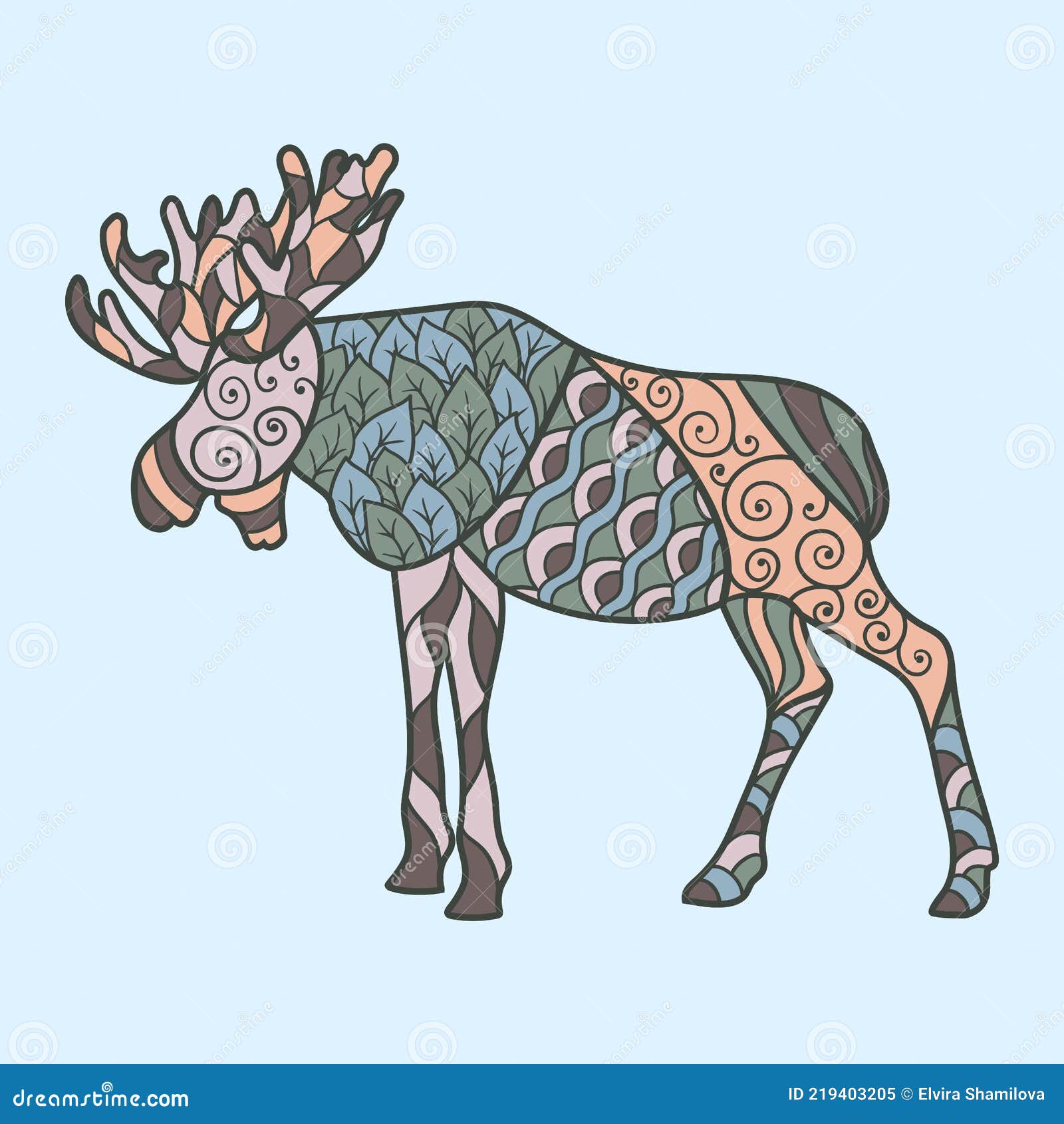 Forest Elk with Abstract Patterns, Zenart Stock Illustration ...