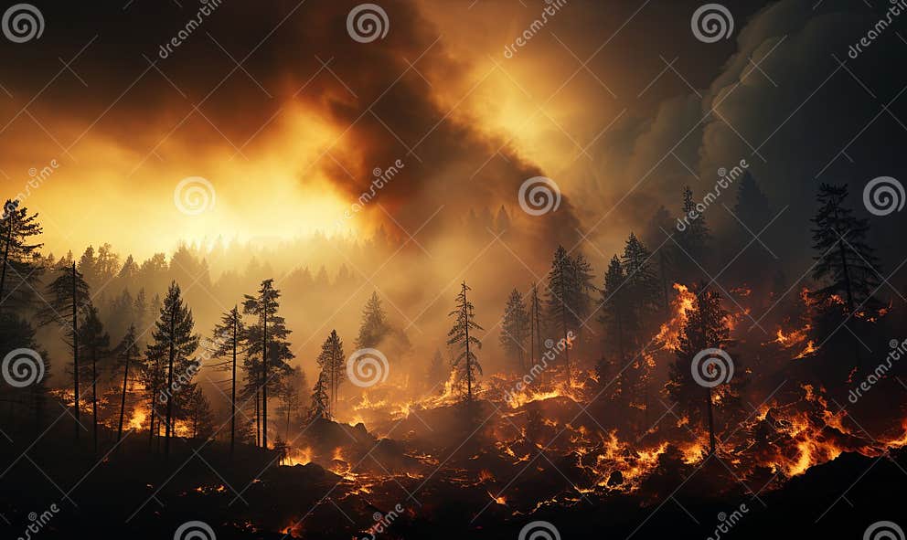 Forest Engulfed in Fire and Smoke Stock Image - Image of combustion ...