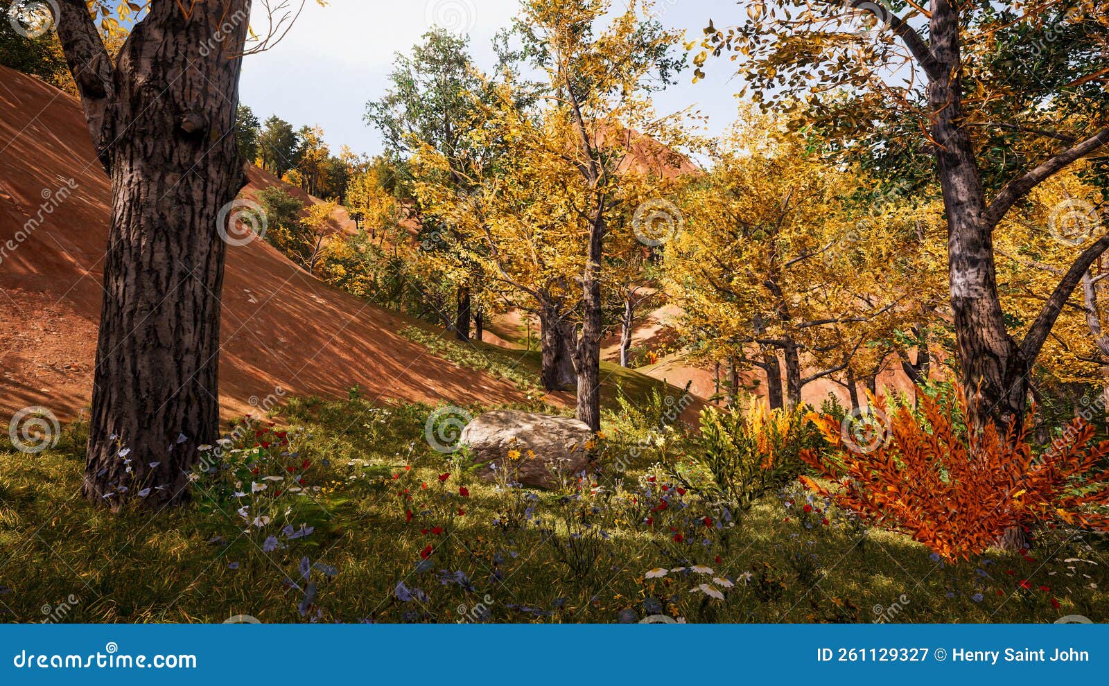 Forest Environment in Autumn. 3d Rendering Stock Illustration ...