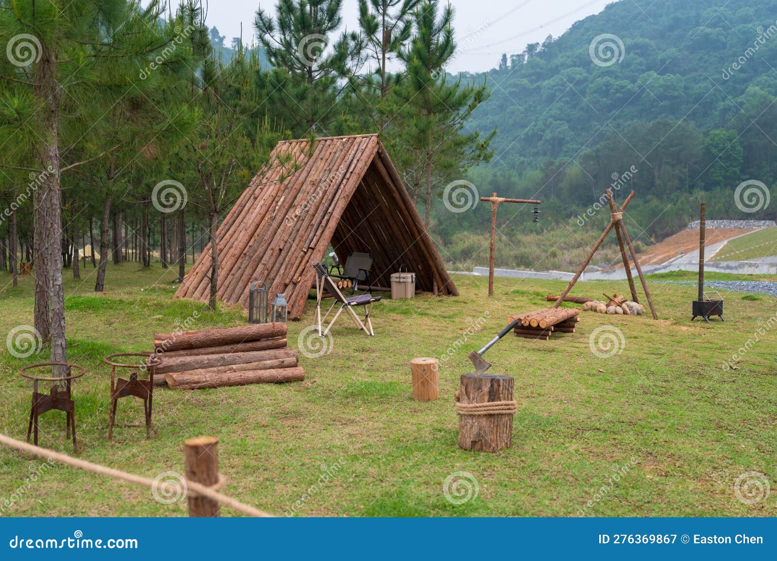 Forest Farm Scenery, Simple Log Cabin Stock Image - Image of travel ...