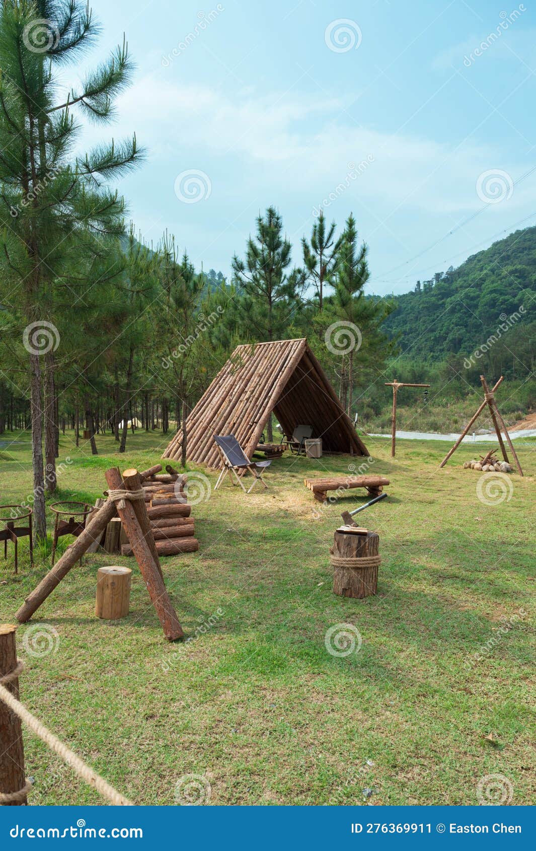 Forest Farm Scenery, Simple Log Cabin Stock Image - Image of meadow ...