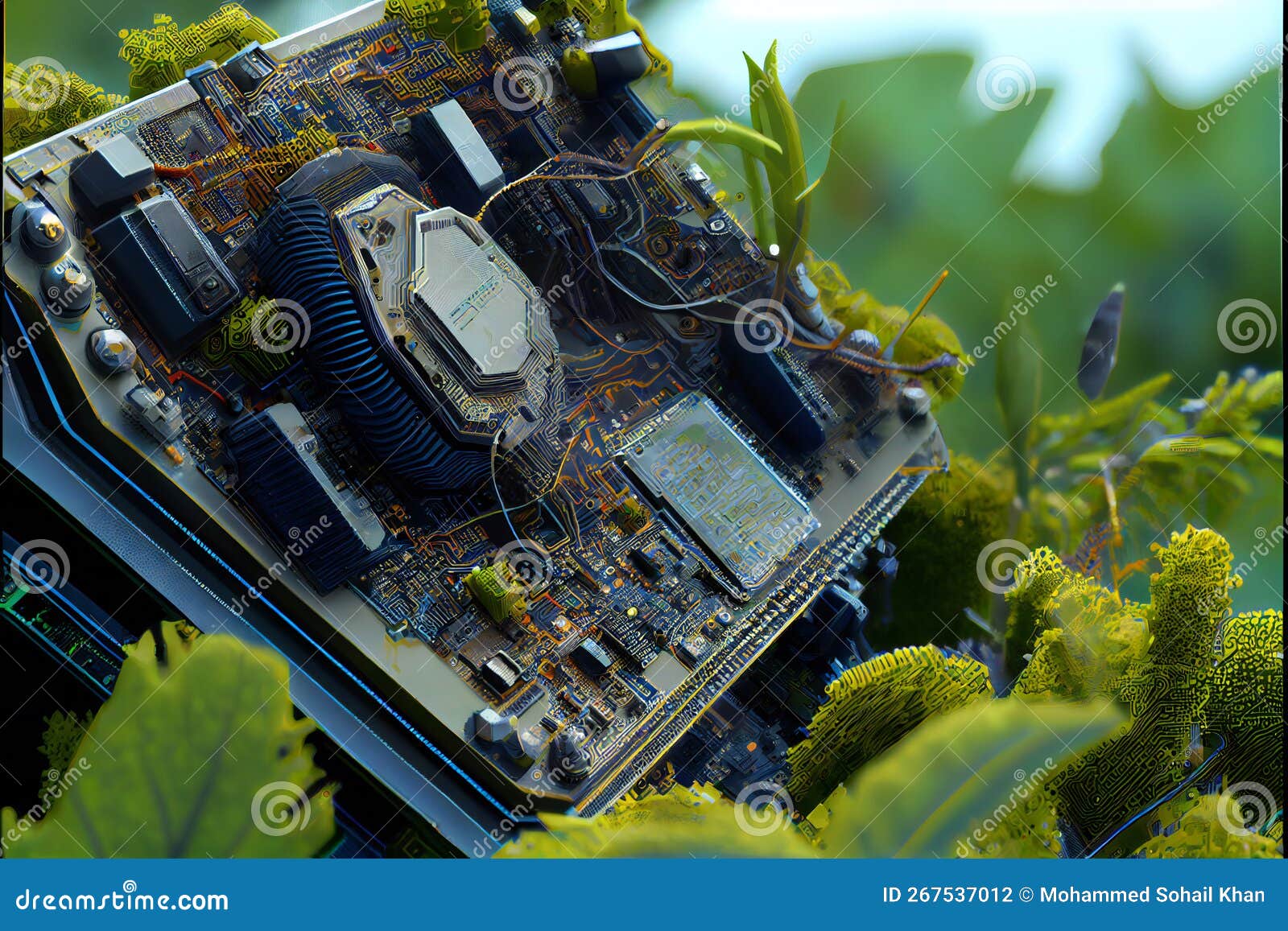 Forest Field Growing Computer Chips and Electric Circuit AI Generative ...