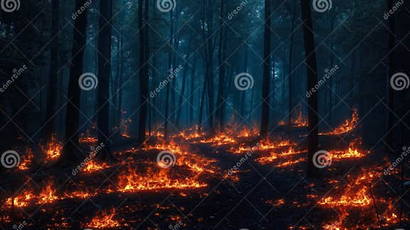 A Forest Filled with Lots of Fire in the Middle of a Forest Stock Photo ...