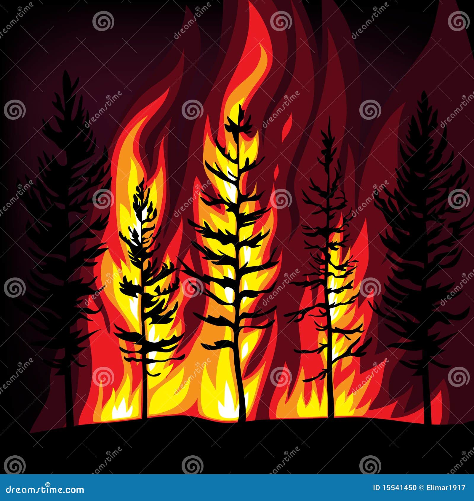 Forest fire stock vector. Illustration of burning, glowing - 15541450