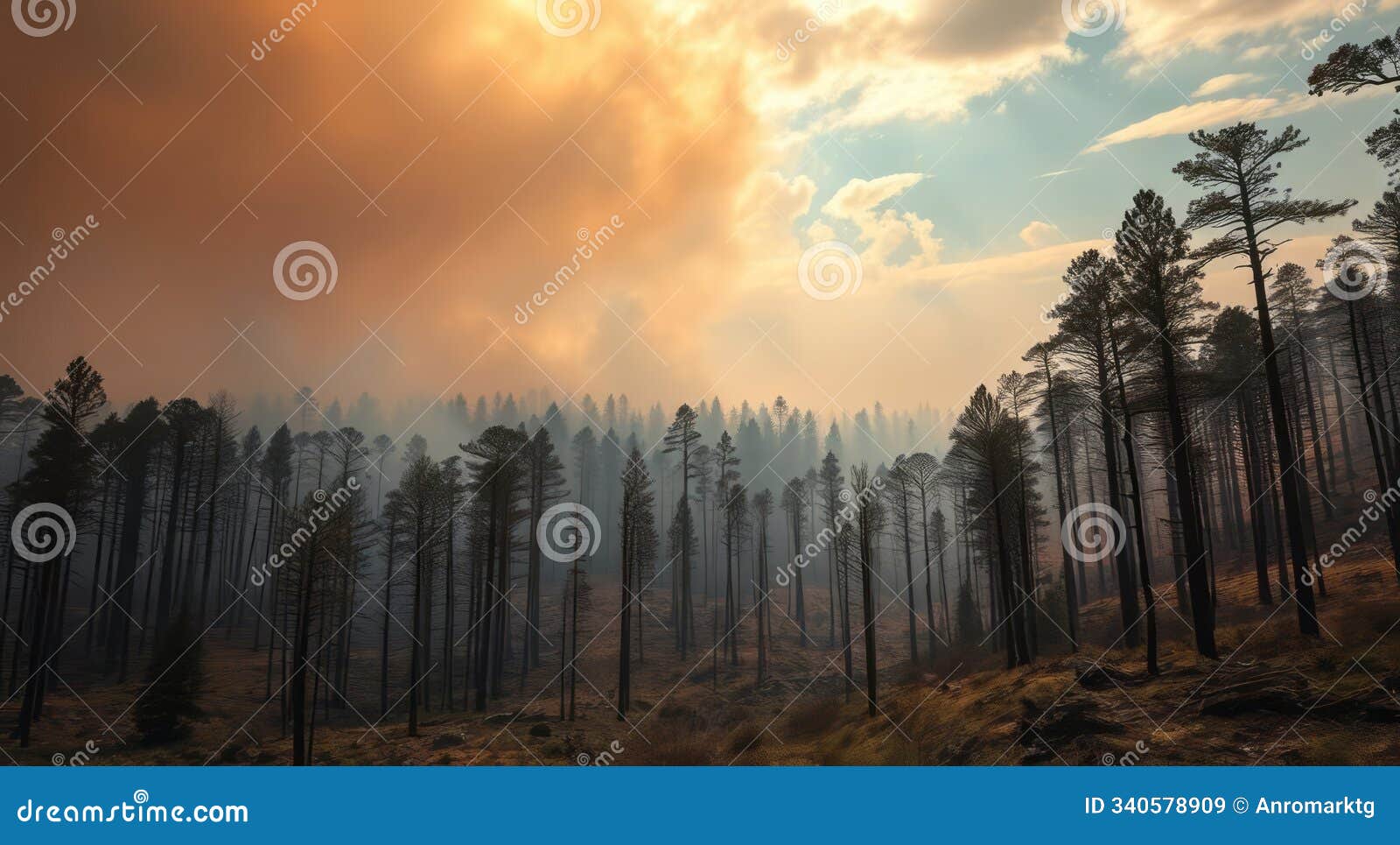 Forest Fire Aftermath Smoke Trees Burnt Landscape Nature Restoration ...