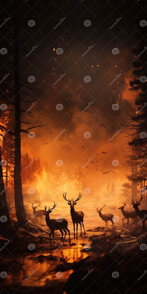 Forest Fire, Animals Against the Backdrop of a Burning Forest ...